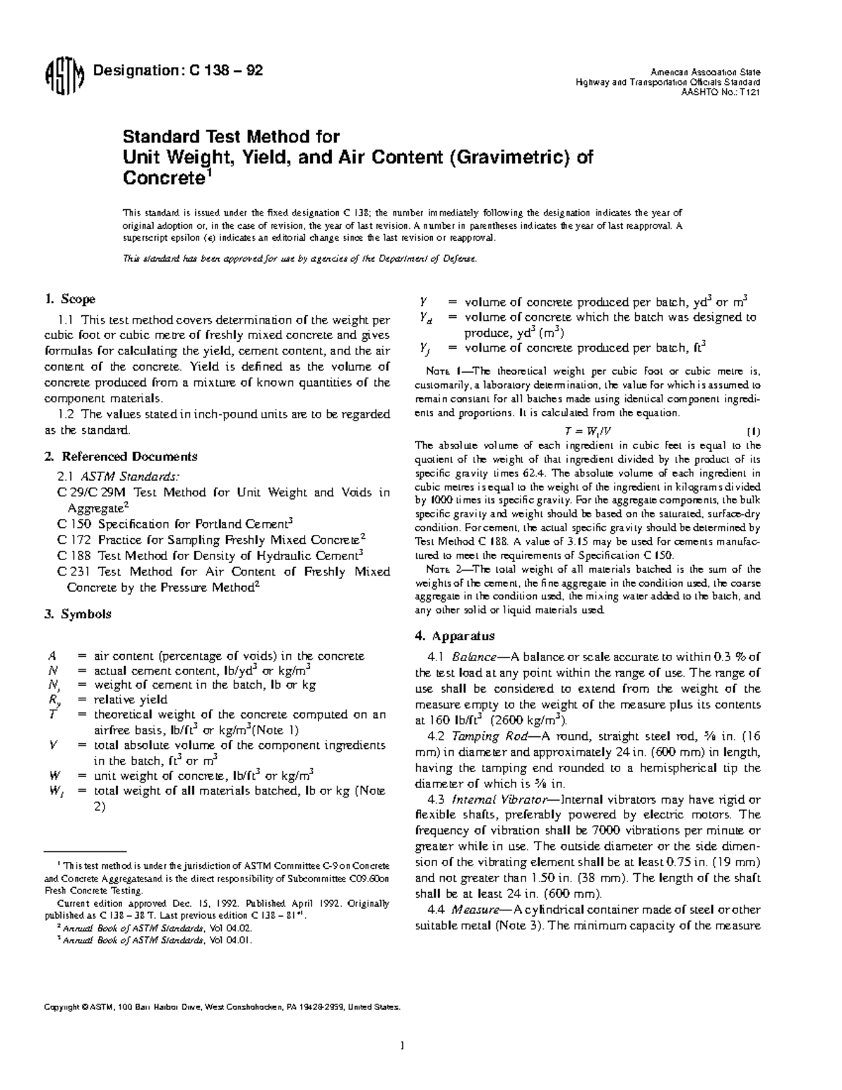 ASTM C138 - astm c138: Standard Test Method for Unit Weight, Yield, and ...