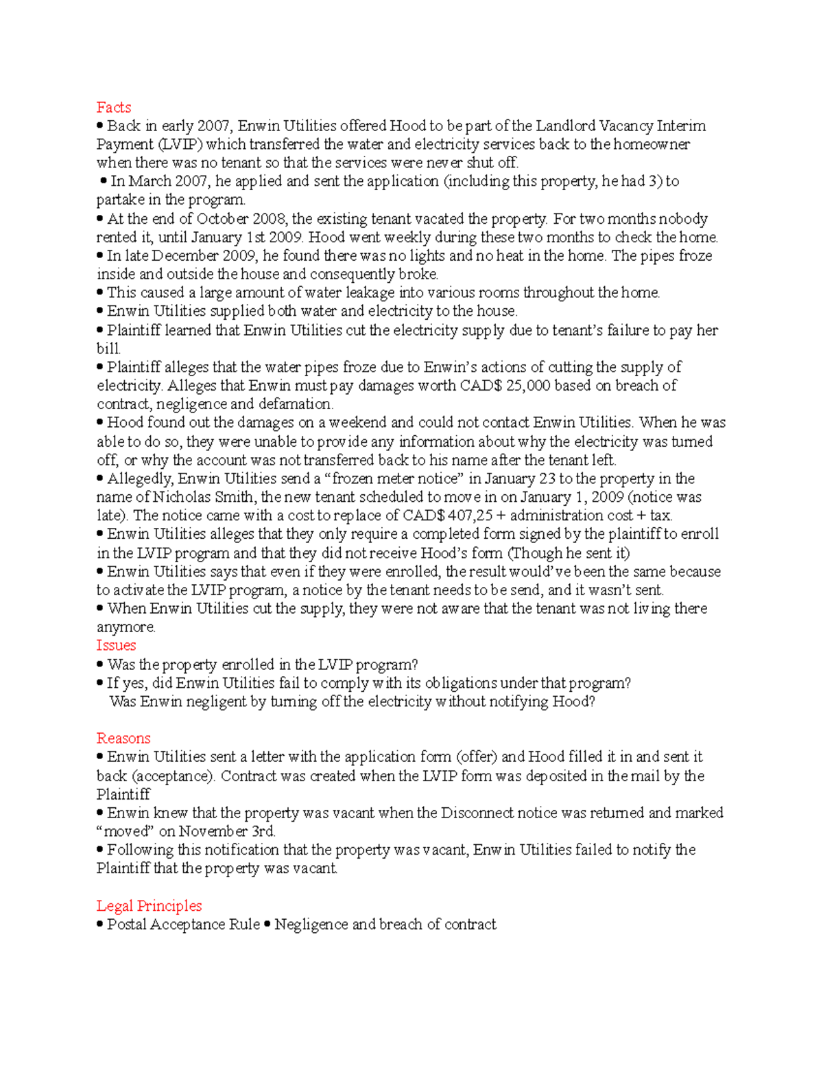 Hood v. Enwin Utilities - Facts Back in early 2007, Enwin Utilities ...