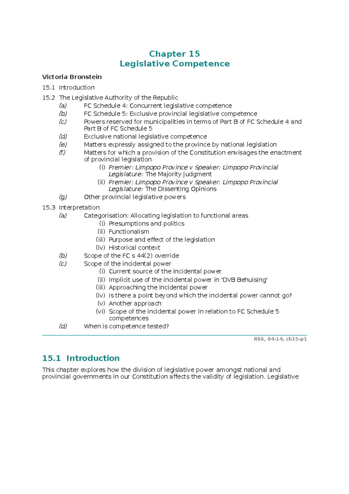 Chap15 - document on legislative competence - Chapter 15 Legislative ...