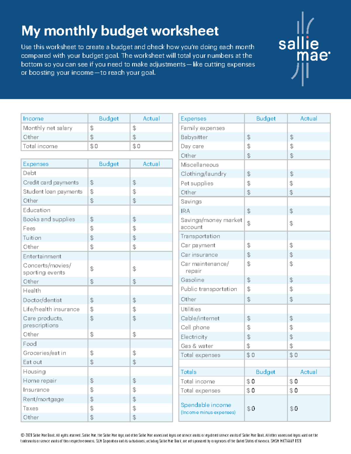 Monthly-budget-worksheet for Basic Financing and Accounting - My ...