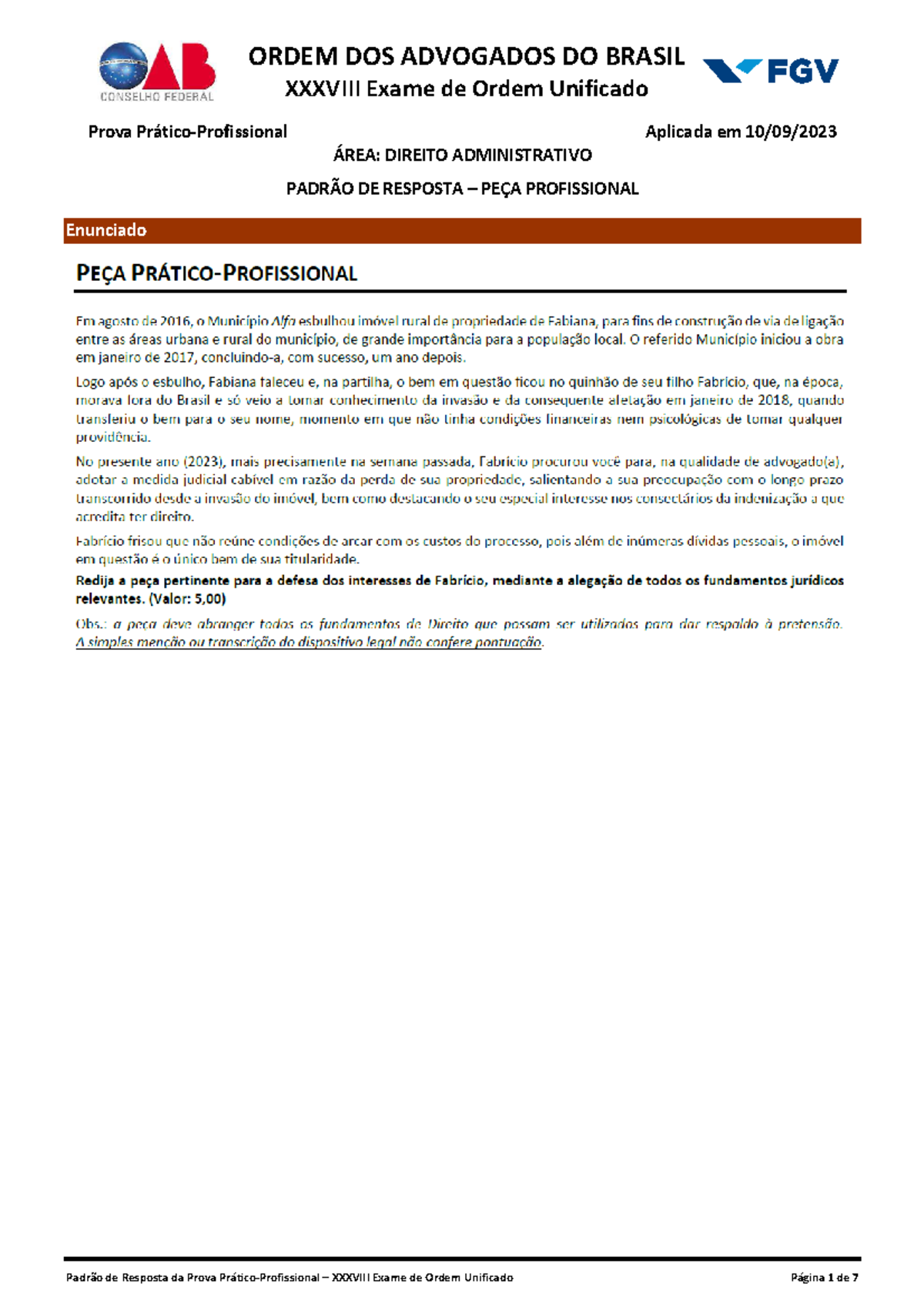 2 fase OAB exame 38 - XXXVIII Exame de Ordem Unificado Prova Prático ...