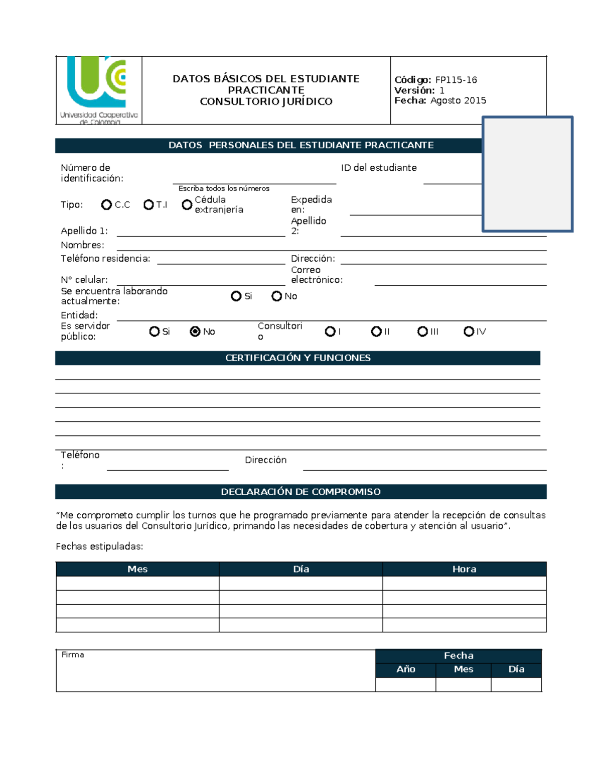 Datos Basicos DEL Estudiante Practicante - DATOS BÁSICOS DEL ESTUDIANTE ...