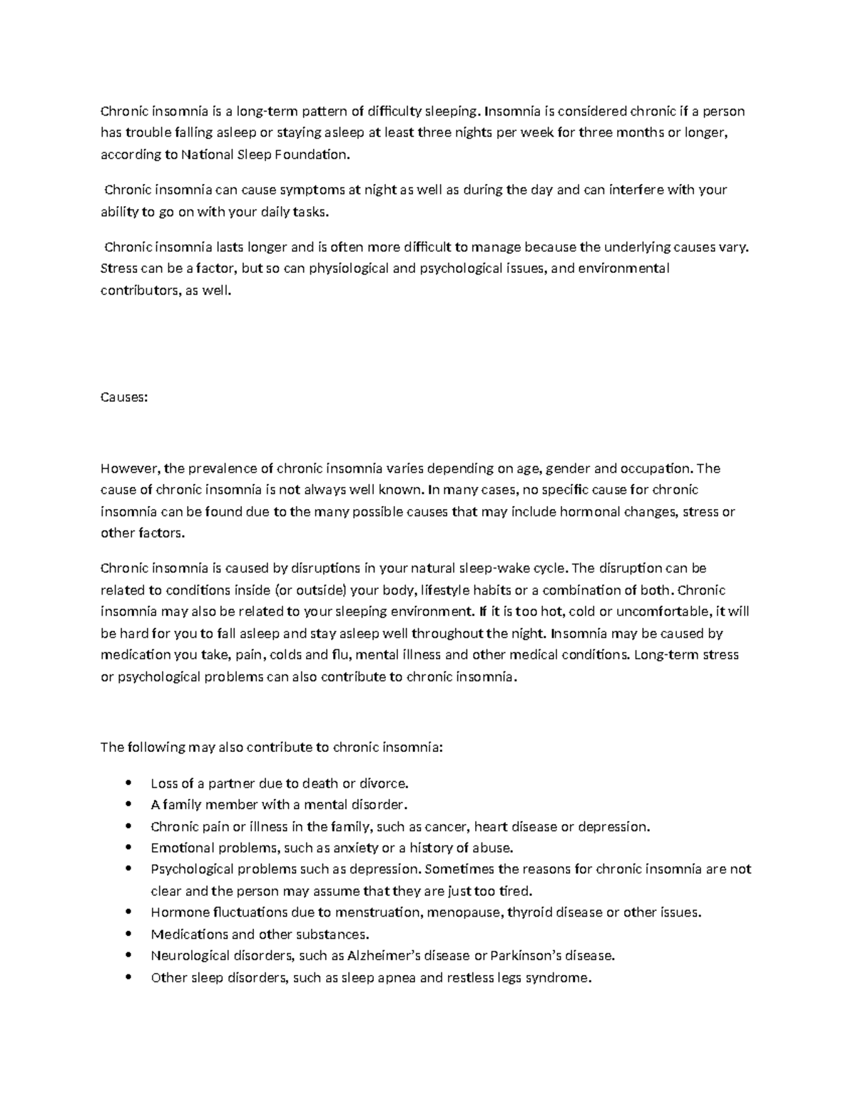 Chroniciins - notes - Chronic insomnia is a long-term pattern of ...