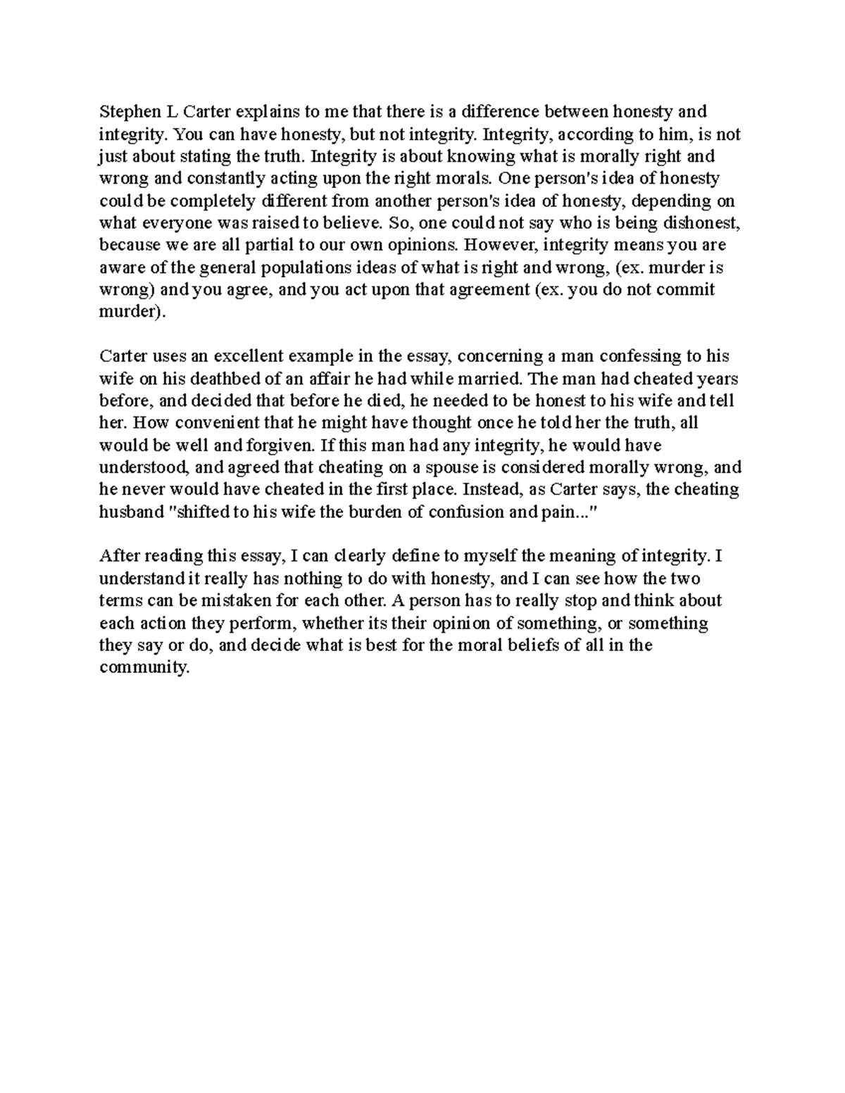 Carter quiz5 - Stephen L Carter explains to me that there is a ...