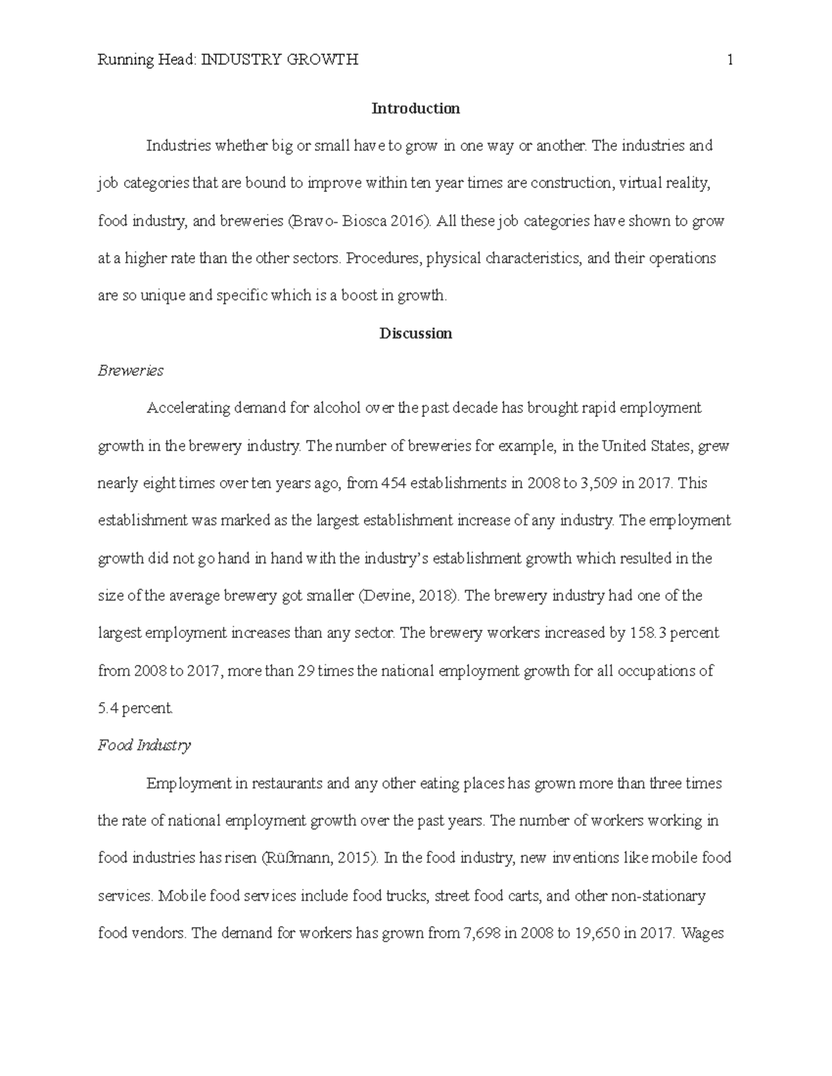 Industry Growth - assignment - Running Head: INDUSTRY GROWTH 1 ...