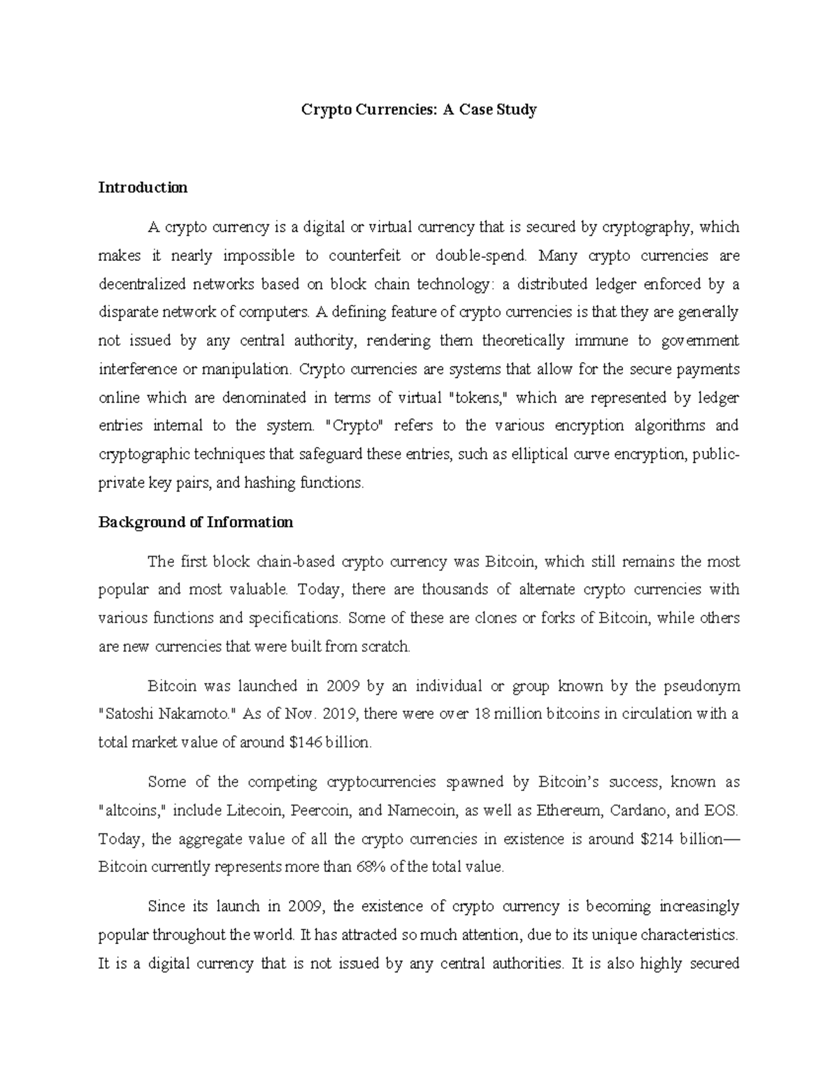Crypto Currencies - Case analysis/studies - Crypto Currencies: A Case ...