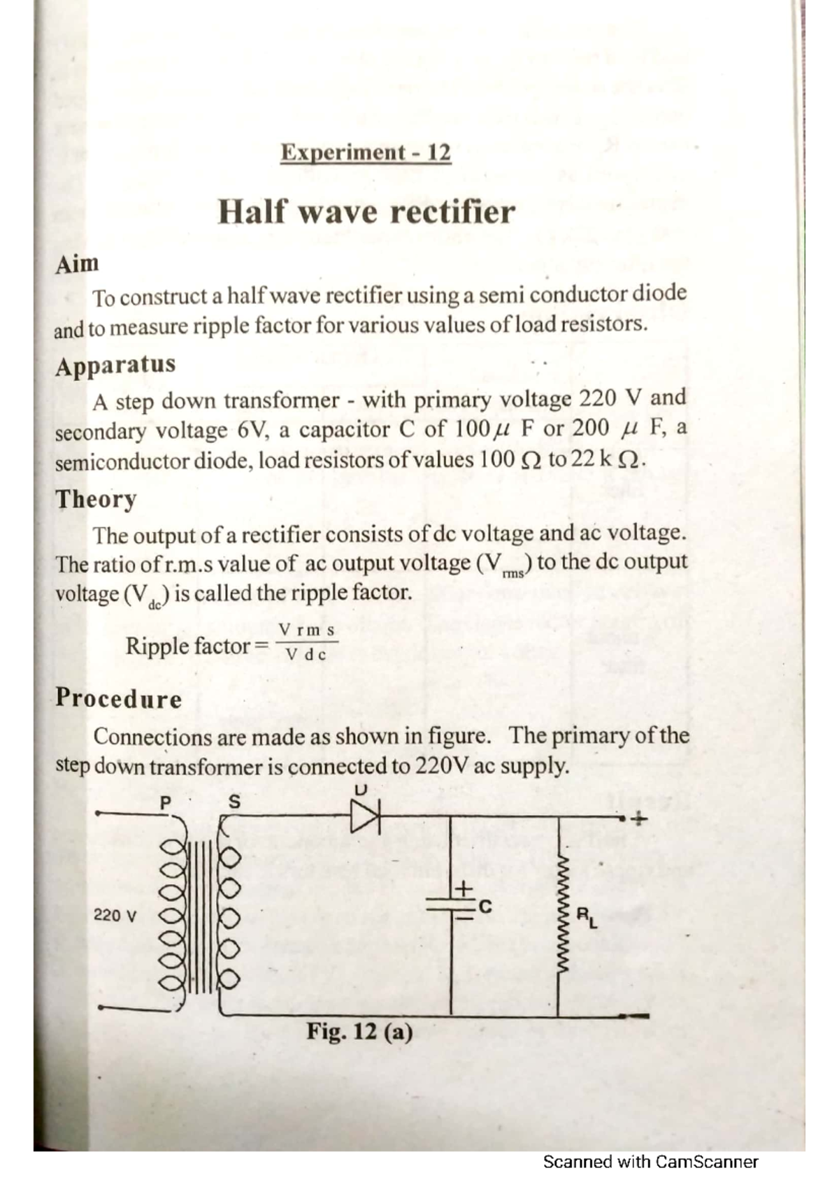 Half wave rectifier - Bsc physics - Studocu