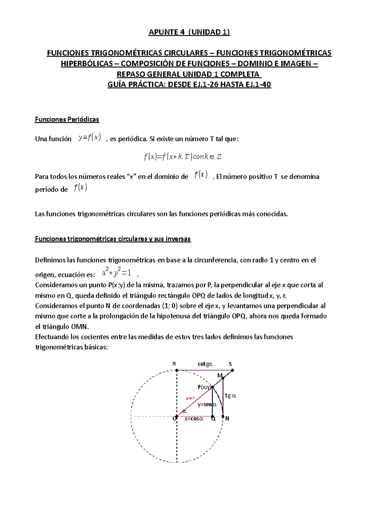 Apunte 4 - Funciones Trigonométricas - Composición de Funciones - APUNTE 4 (UNIDAD 1) FUNCIONES ...