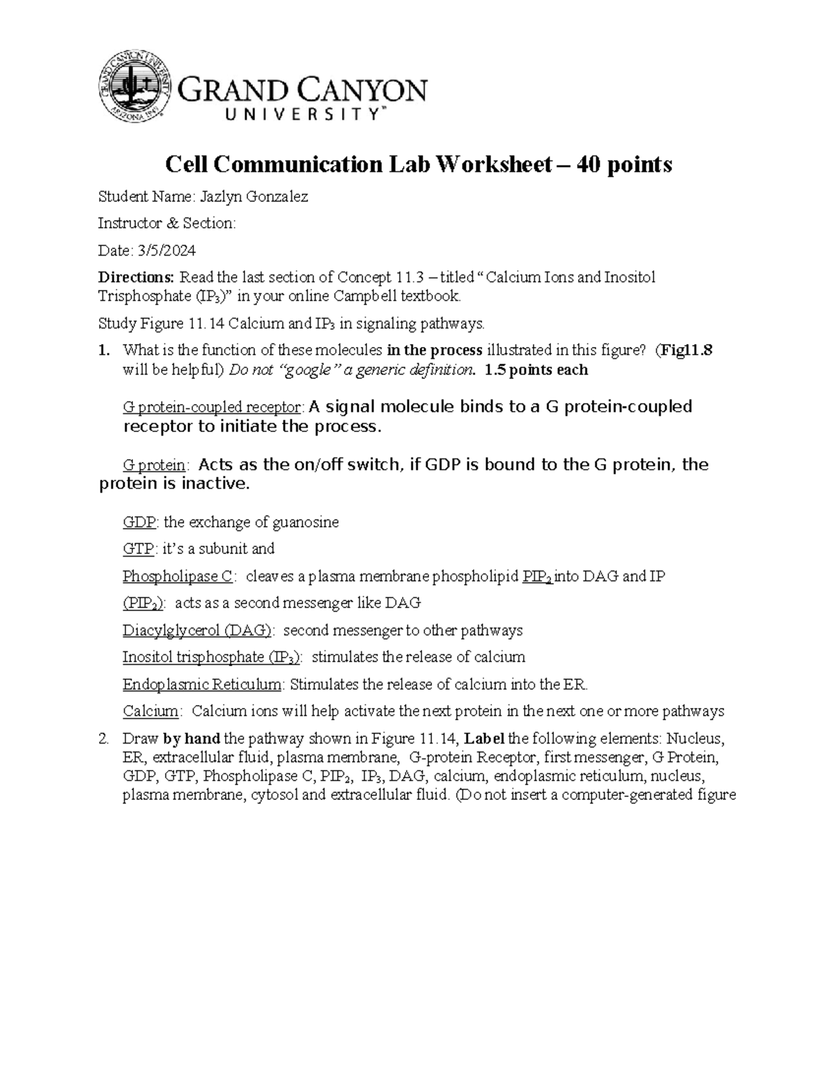 BIO-181L F22 Cell Communication Wksht - Cell Communication Lab ...