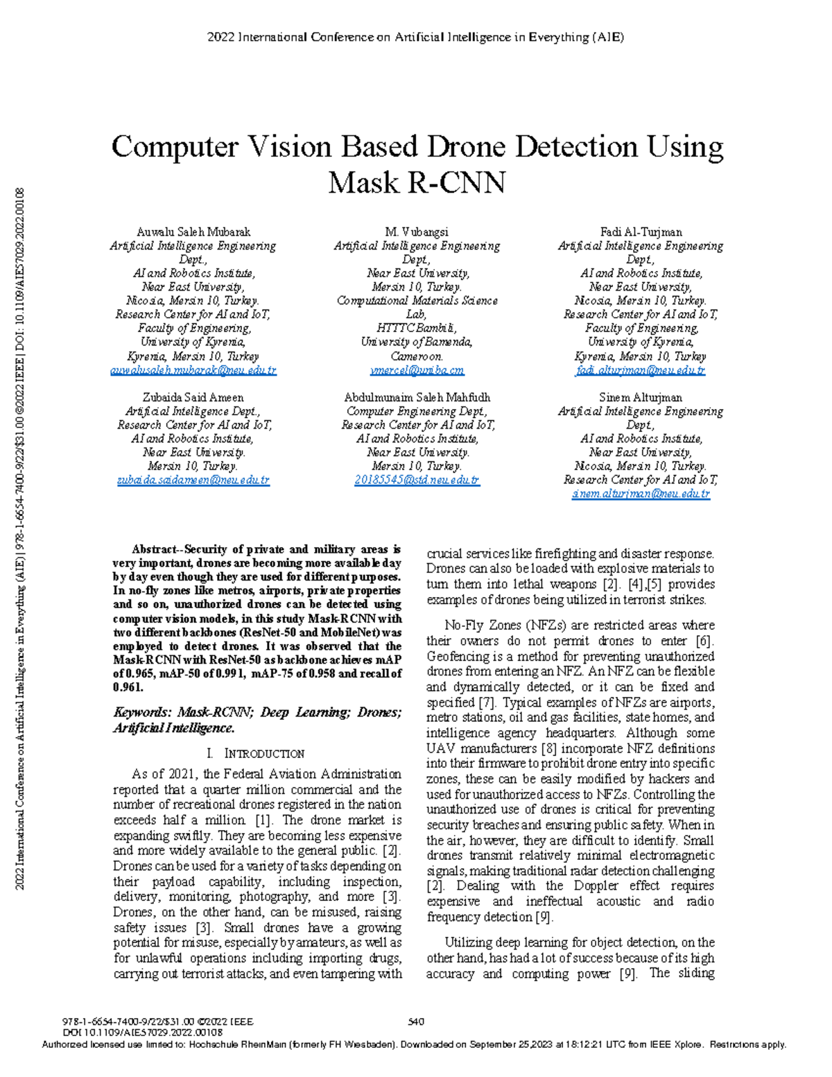 Computer Vision Based Drone Detection Using Mask R-CNN - - Studocu