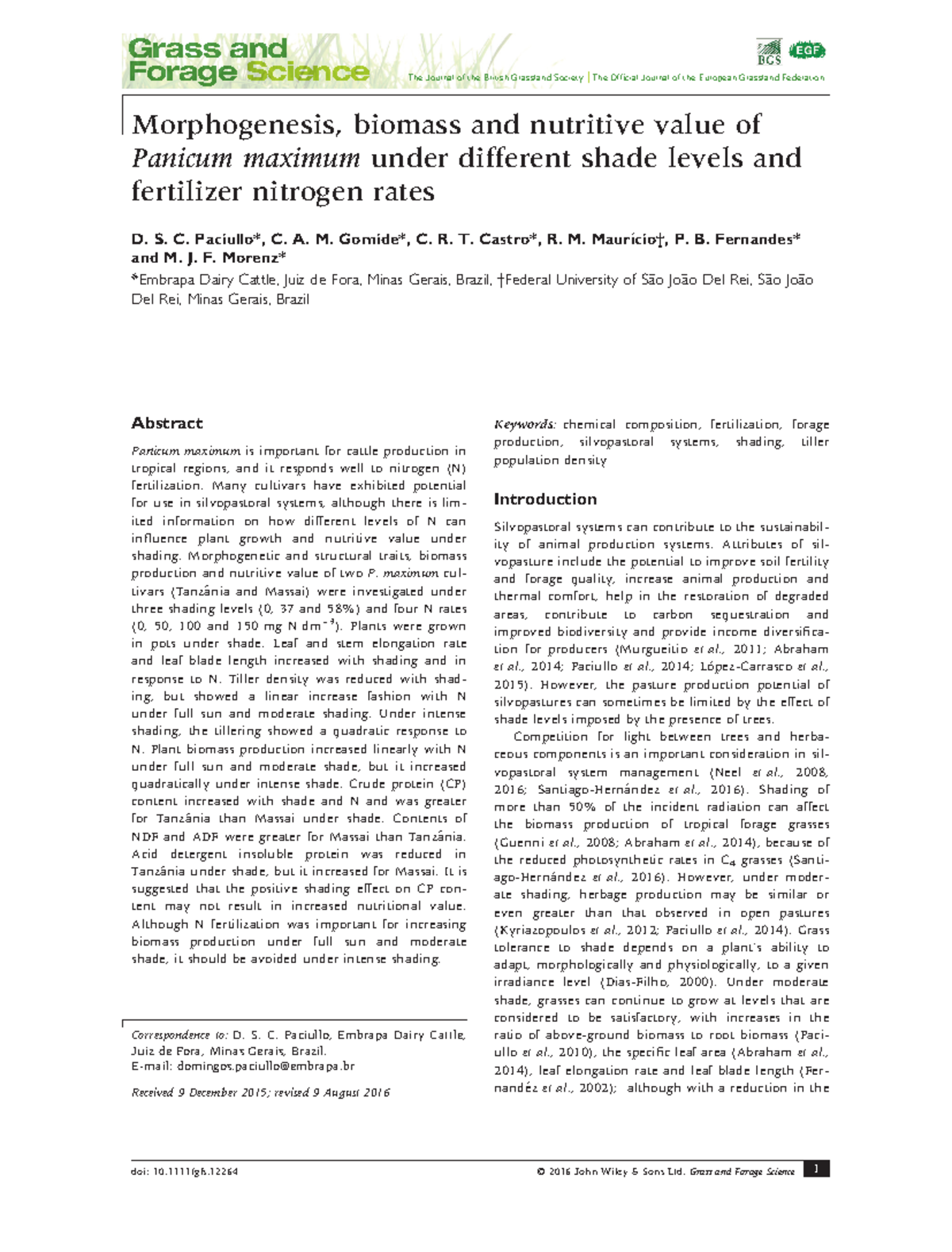 Cnpgl 2016 Grass And Forage Morphogenesis - Morphogenesis, biomass and nutritive value of ...