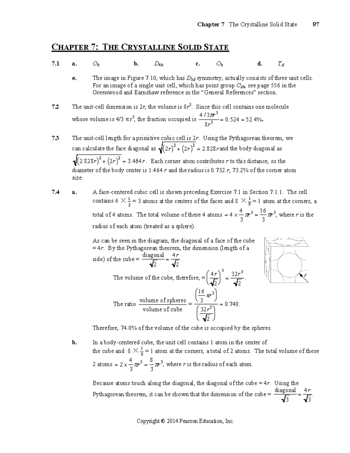 Ch 7 Solutions - inorganic chemistry - CHAPTER 7: THE CRYSTALLINE SOLID ...