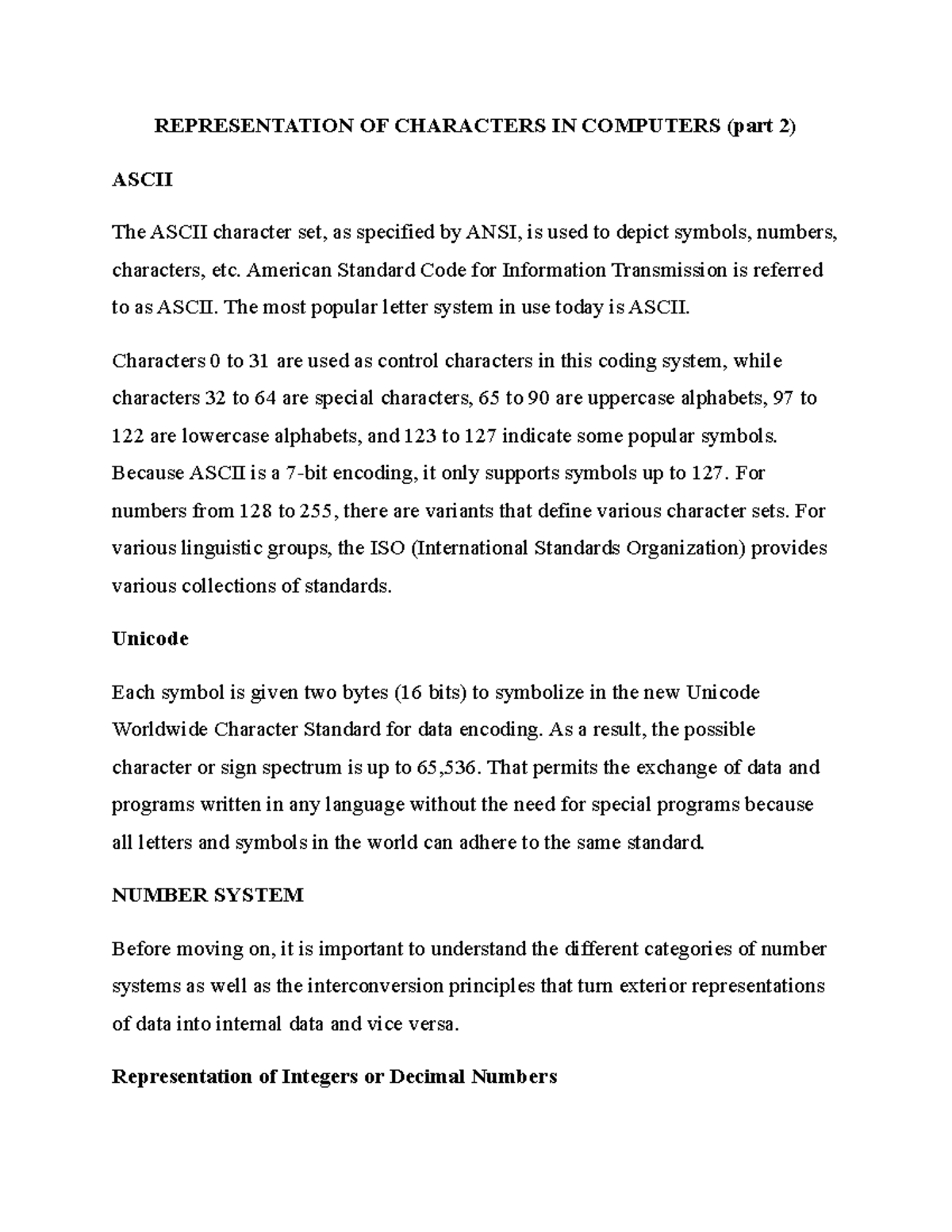 Representation OF Characters IN Computers (part 2) - REPRESENTATION OF ...