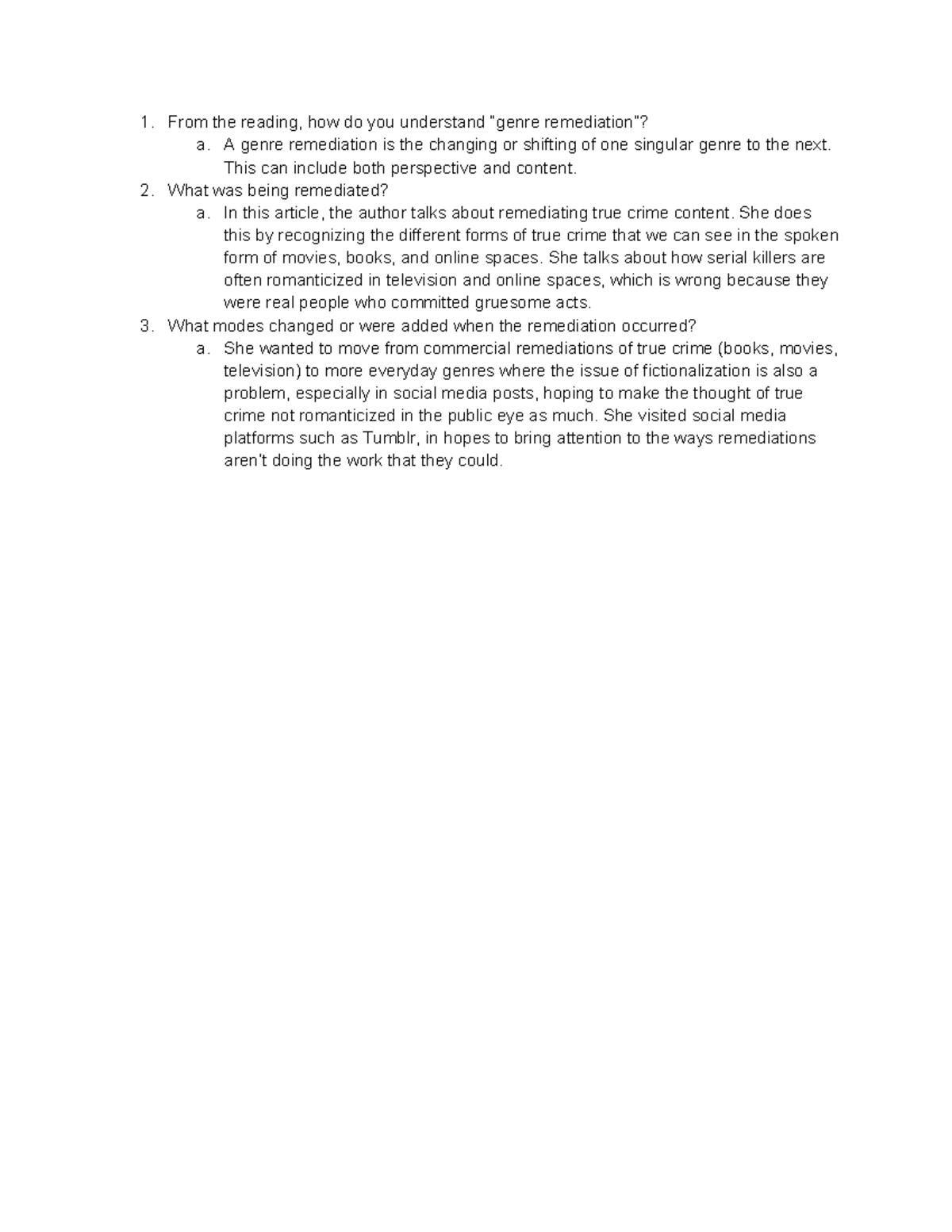 Reading Uptake True Crime - From the reading, how do you understand ...