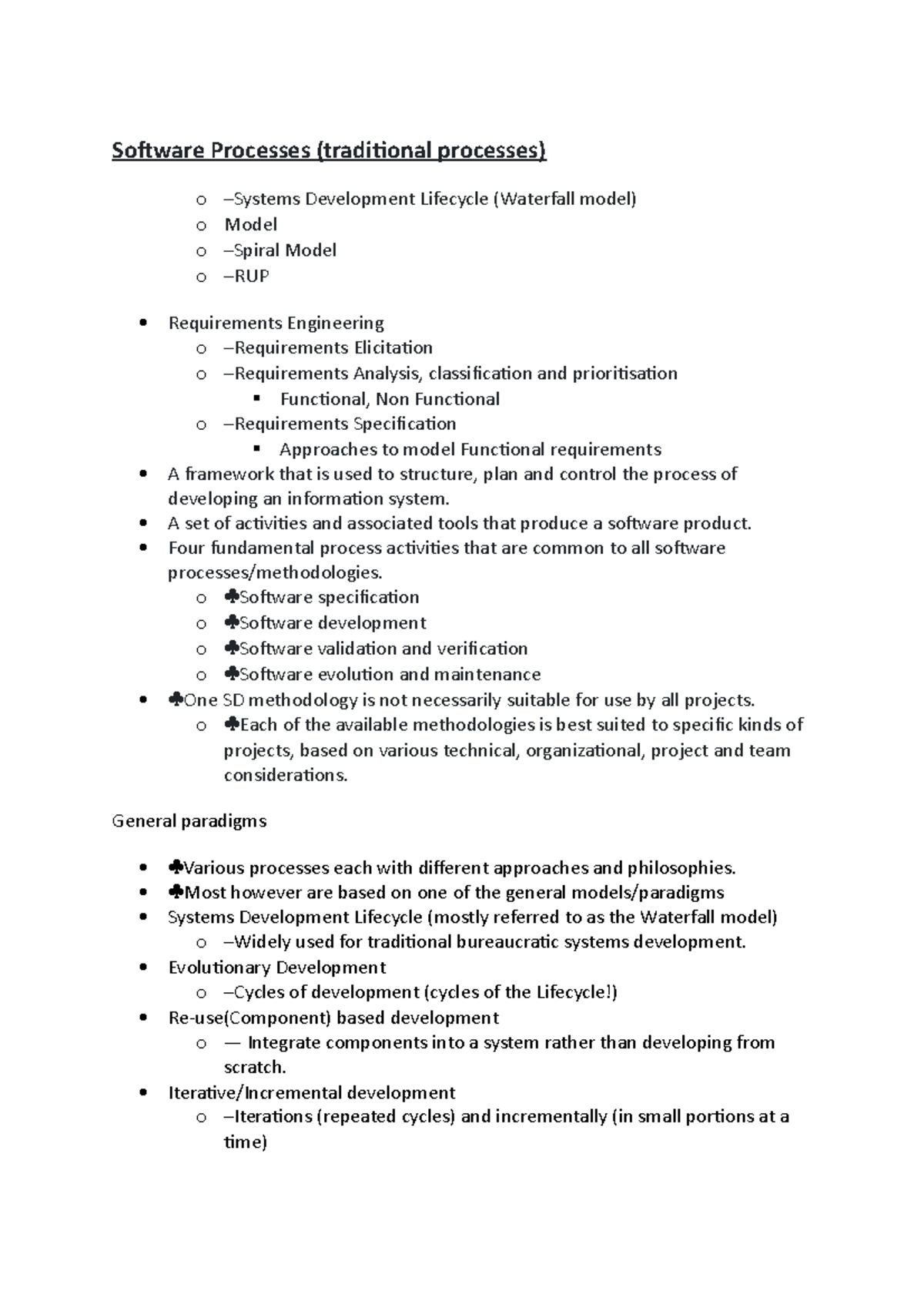 Software Processes (traditional processes) - A set of activities and ...