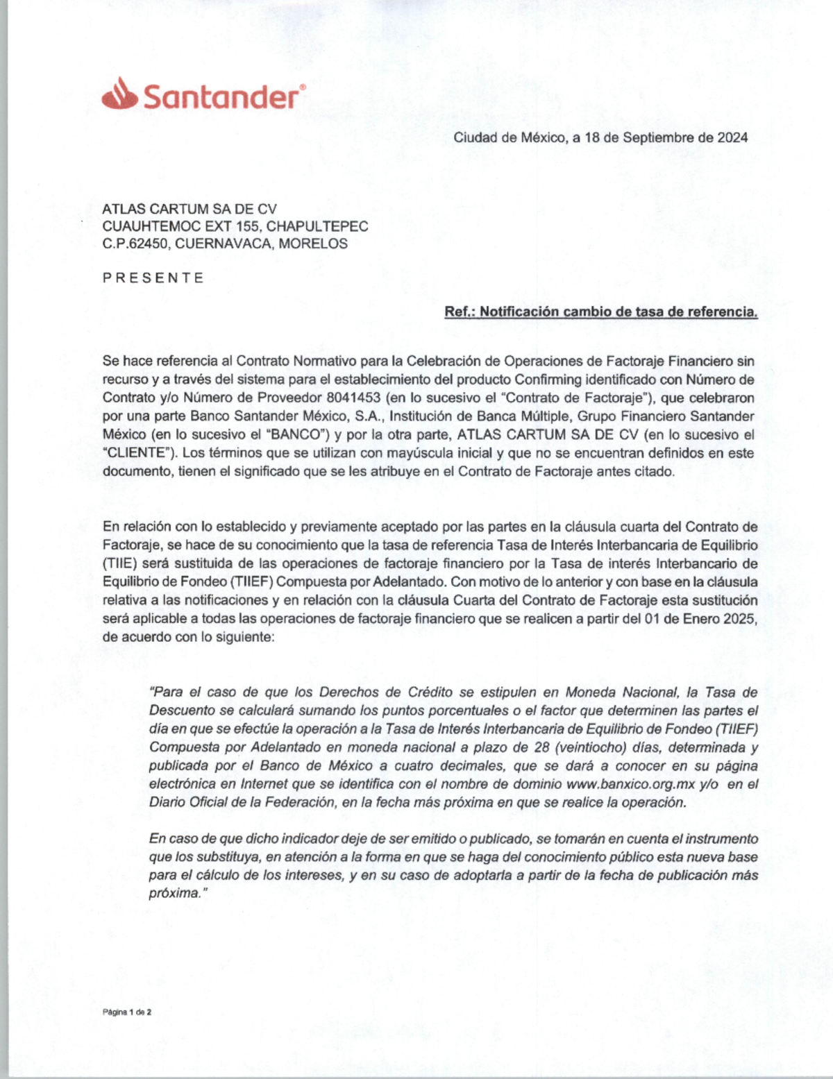 Factoraje Santander - analisis - Santander Ciudad de México, a 18 de ...
