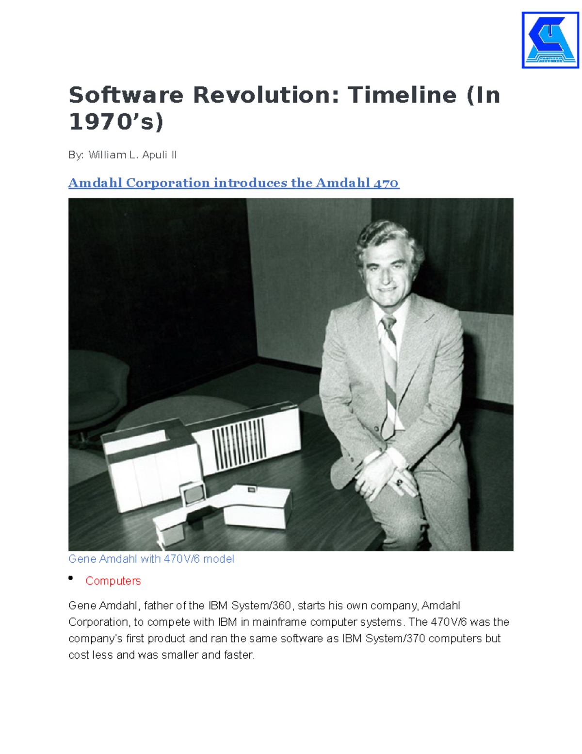 ITC assignment for second year college - Software Revolution: Timeline ...