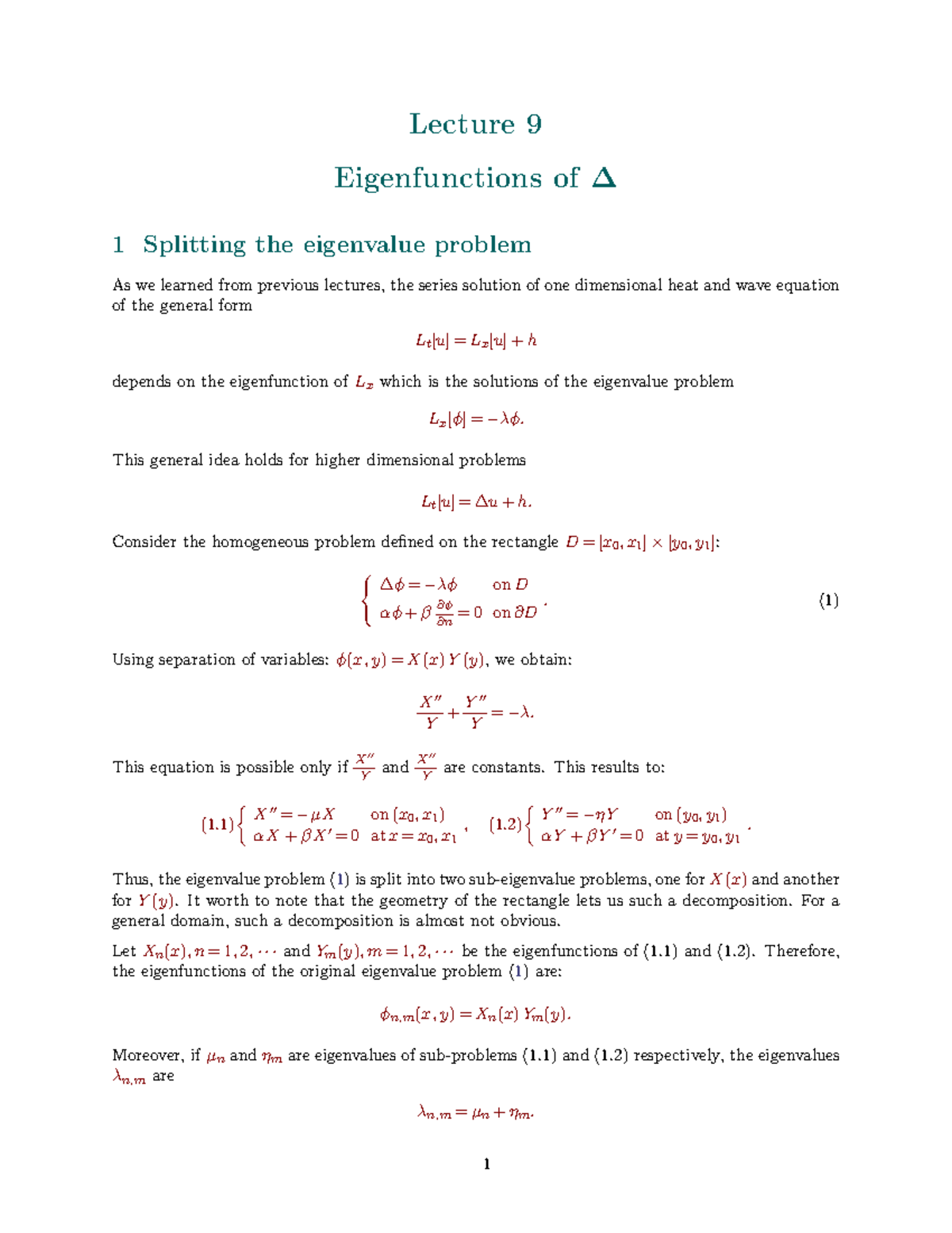 Lect9 Eigenfunction Problems Lecture 9 Eigenfunctions Of 1