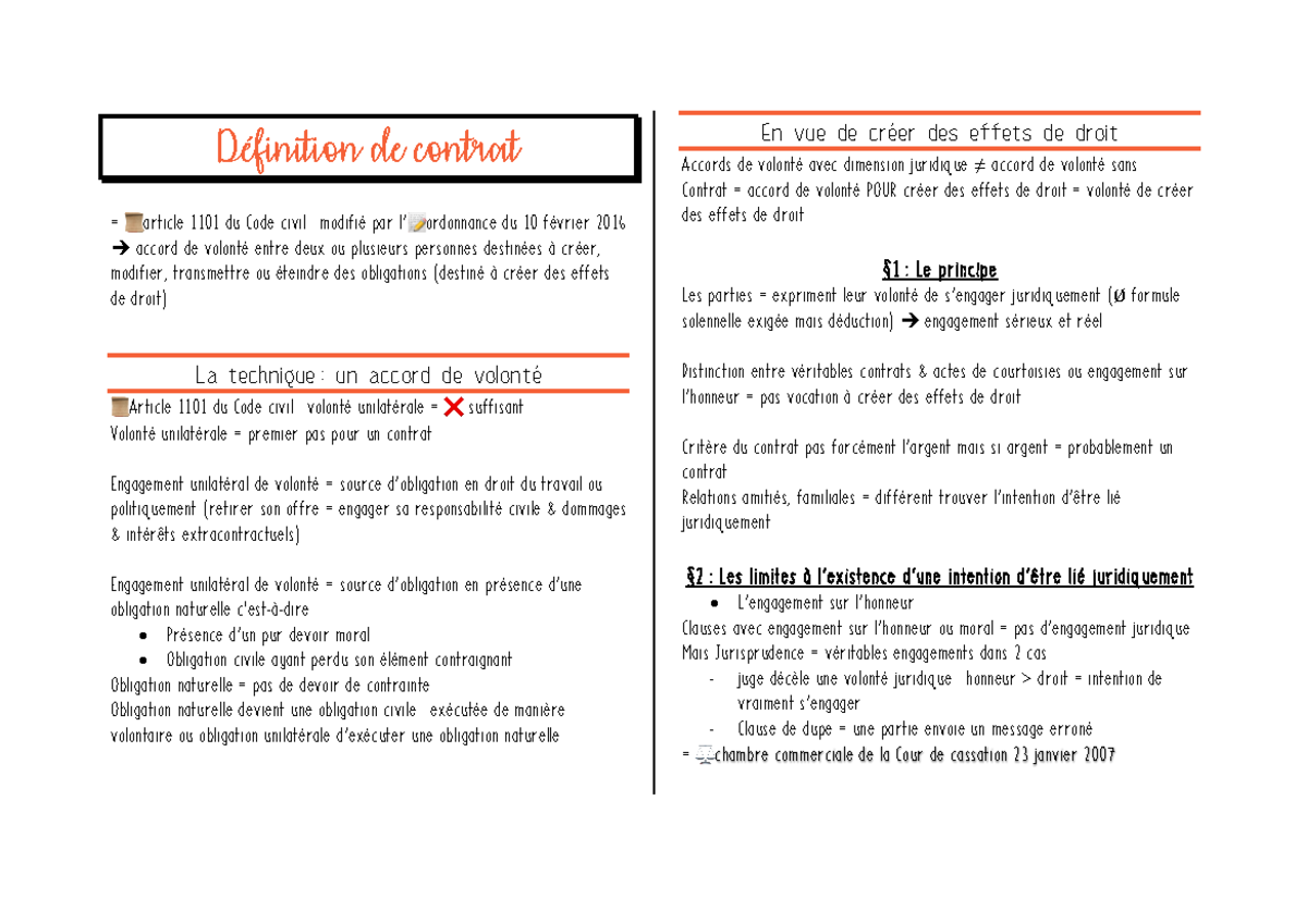 Chap 1 part 1 - fiche du cours de droit des contrats donné en L2 ...