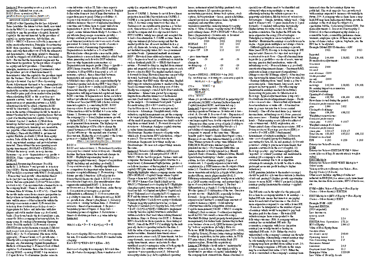 Cheat sheet - Lecture 2 assets e. cash, cash receivables, deferred tax ...