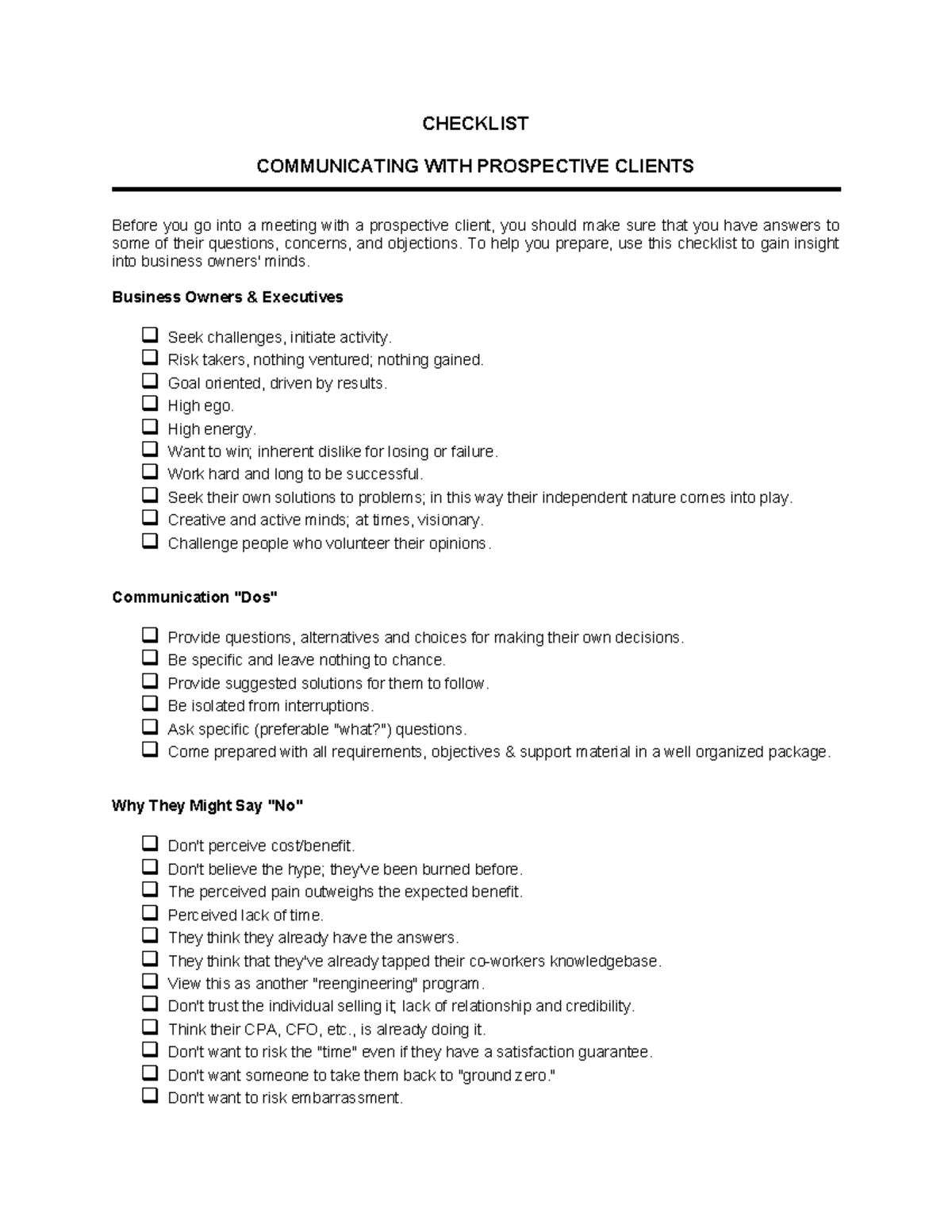 Before Client Meeting Checklist - © Copyright Envision Corporation ...