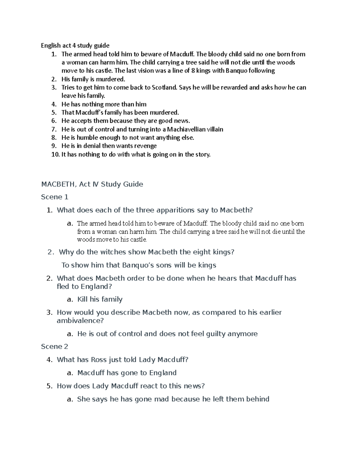 English act 4 study guide - English act 4 study guide 1. The armed head ...