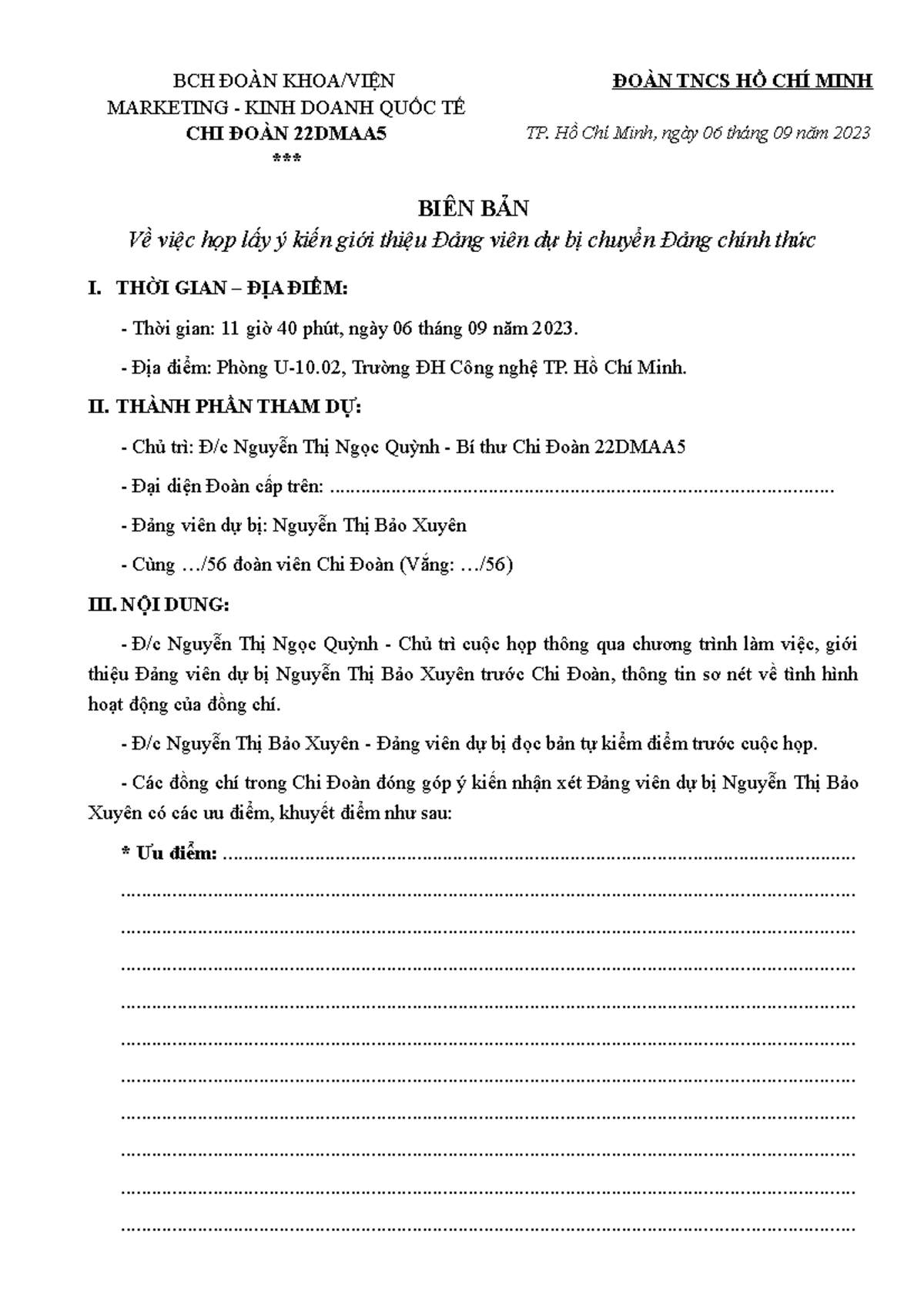 BB Chi doan Chuyen Dang 3 TỜ - BCH ĐOÀN KHOA/VIỆN MARKETING - KINH ...