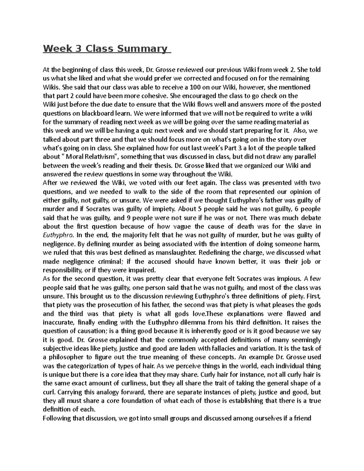 Week 3 Class Summary - Week 3 Class Summary At the beginning of class ...