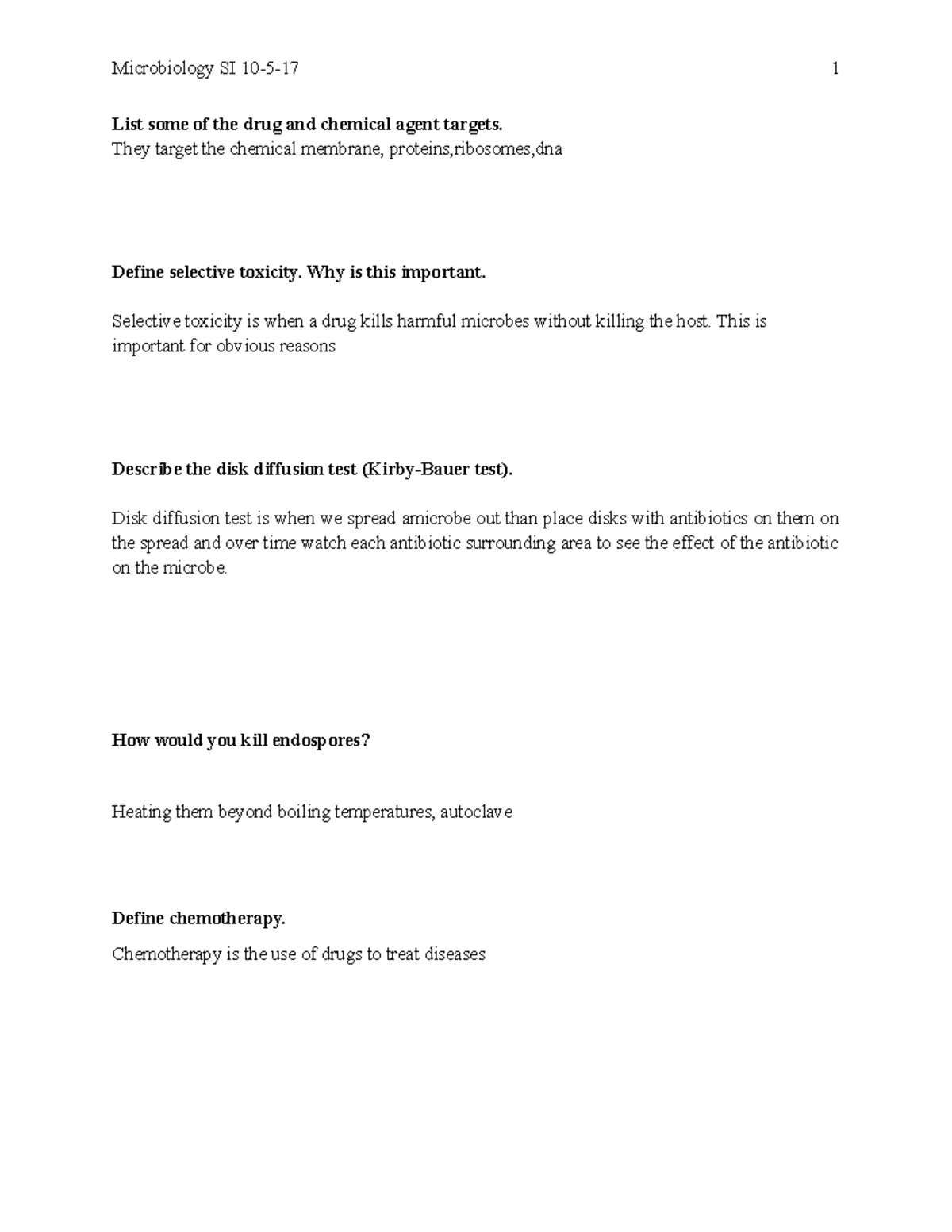 Antibiotics Worksheet 1 - Microbiology SI 10-5-17 1 List some of the ...