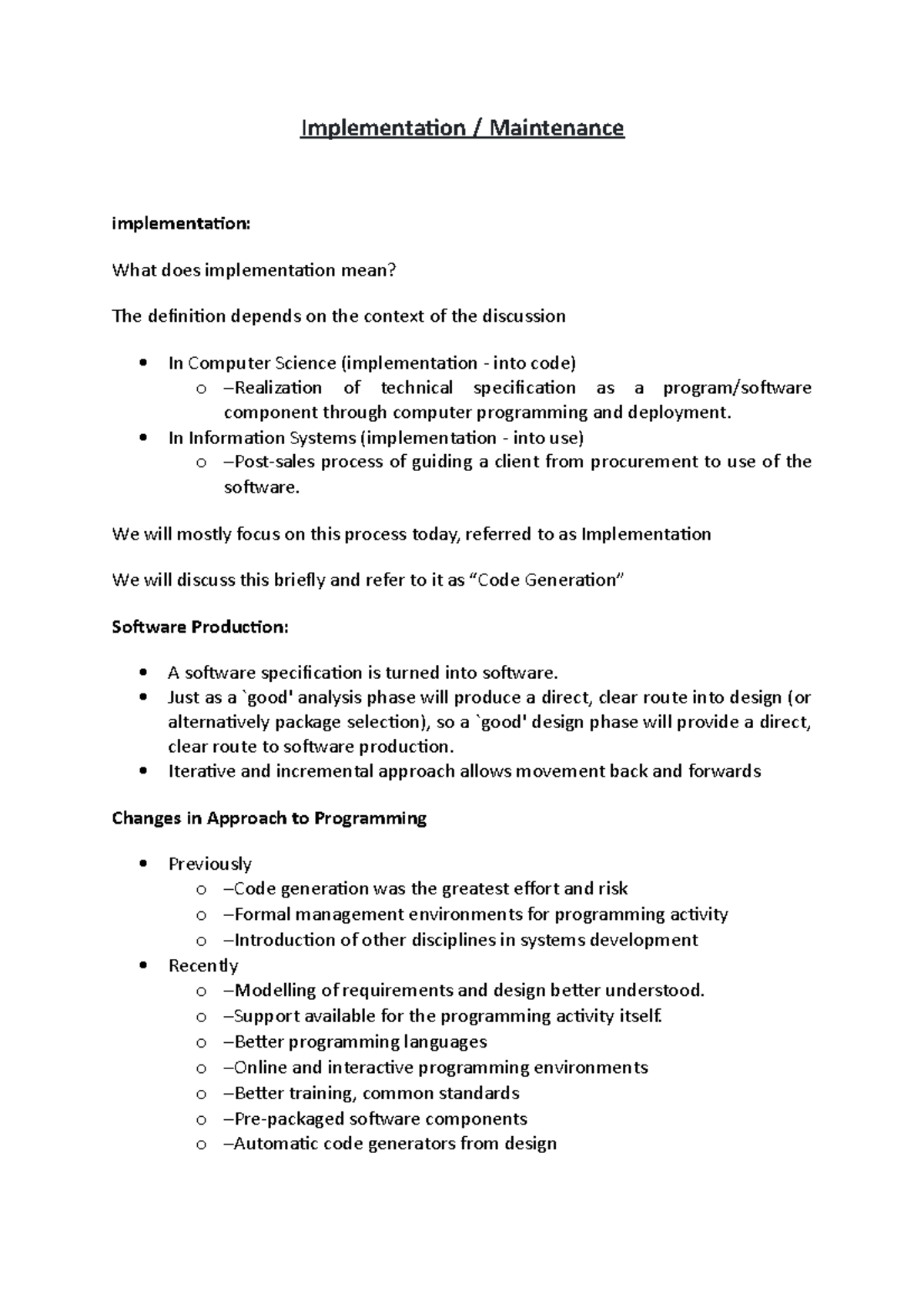 Implementation : Maintenance - Implementation / Maintenance ...