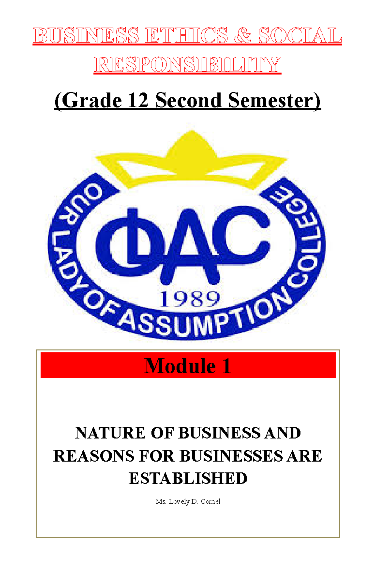 Module 1-BE - IT WILL HELP YOU - BUSINESS ETHICS & SOCIAL ...