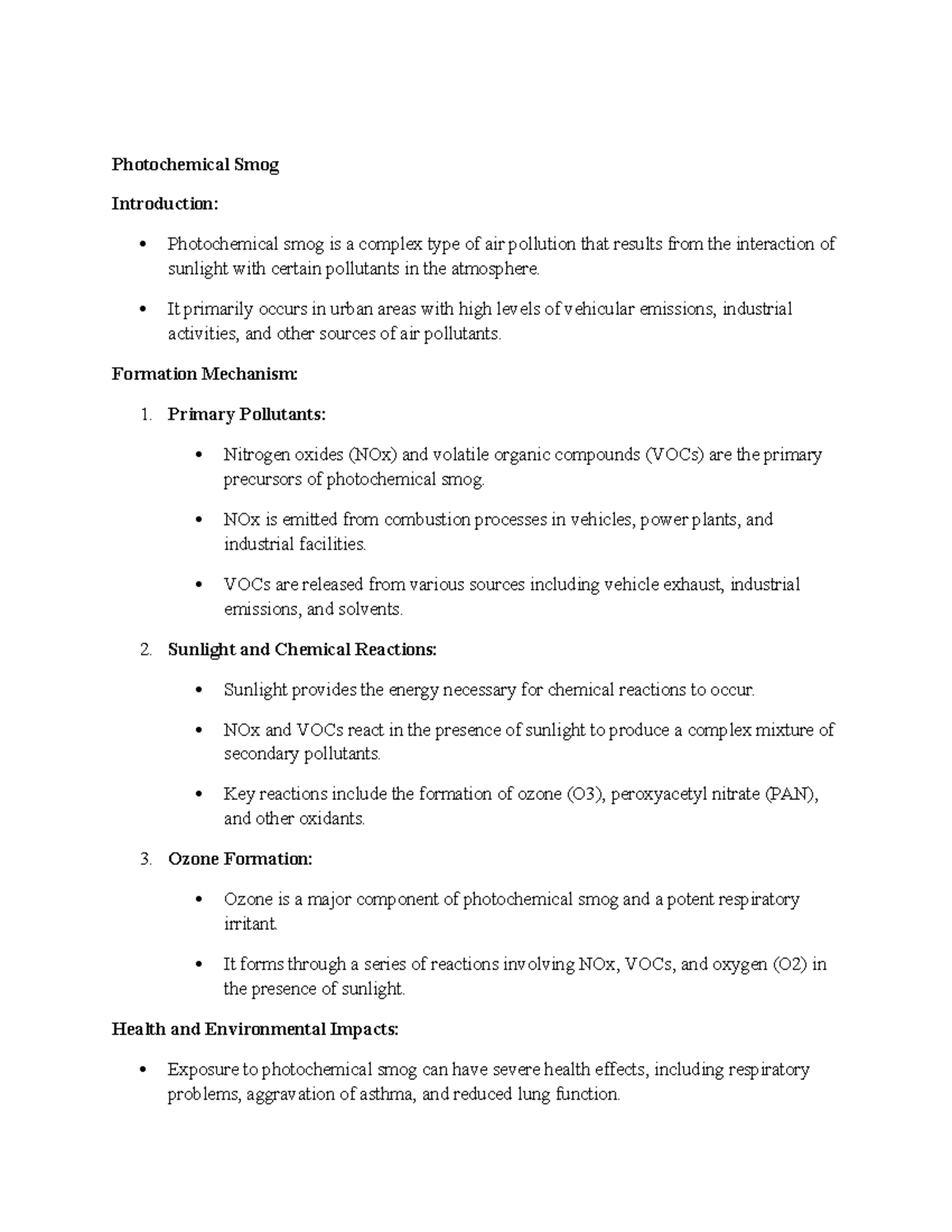 Photochemical Smog - Summary Environmental Impact Assessment and Audit ...
