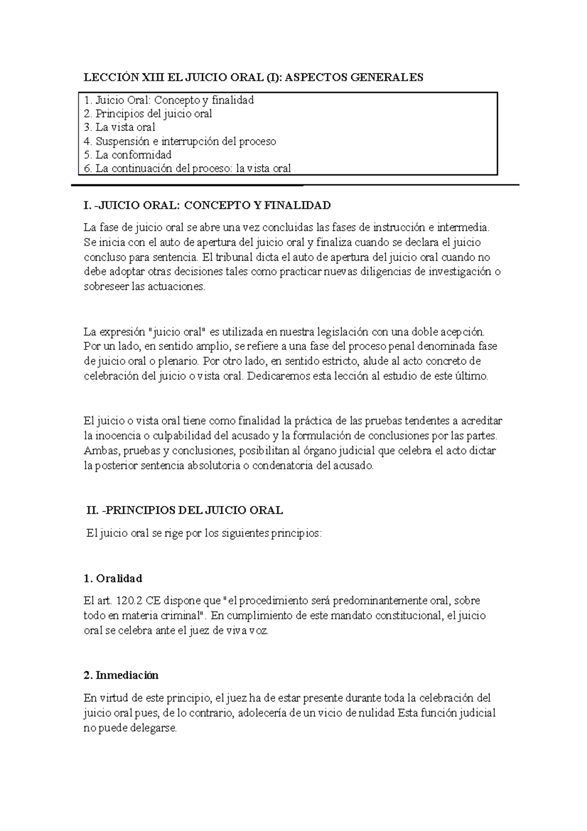 Lección XIII EL Juicio ORAL - LECCIÓN XIII EL JUICIO ORAL (I): ASPECTOS ...