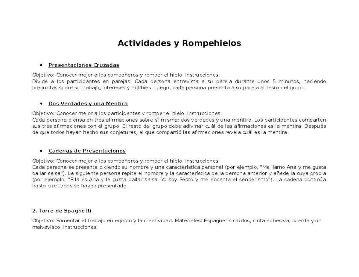Actividades y Rompehielos - Instrucciones: Divide a los participantes ...
