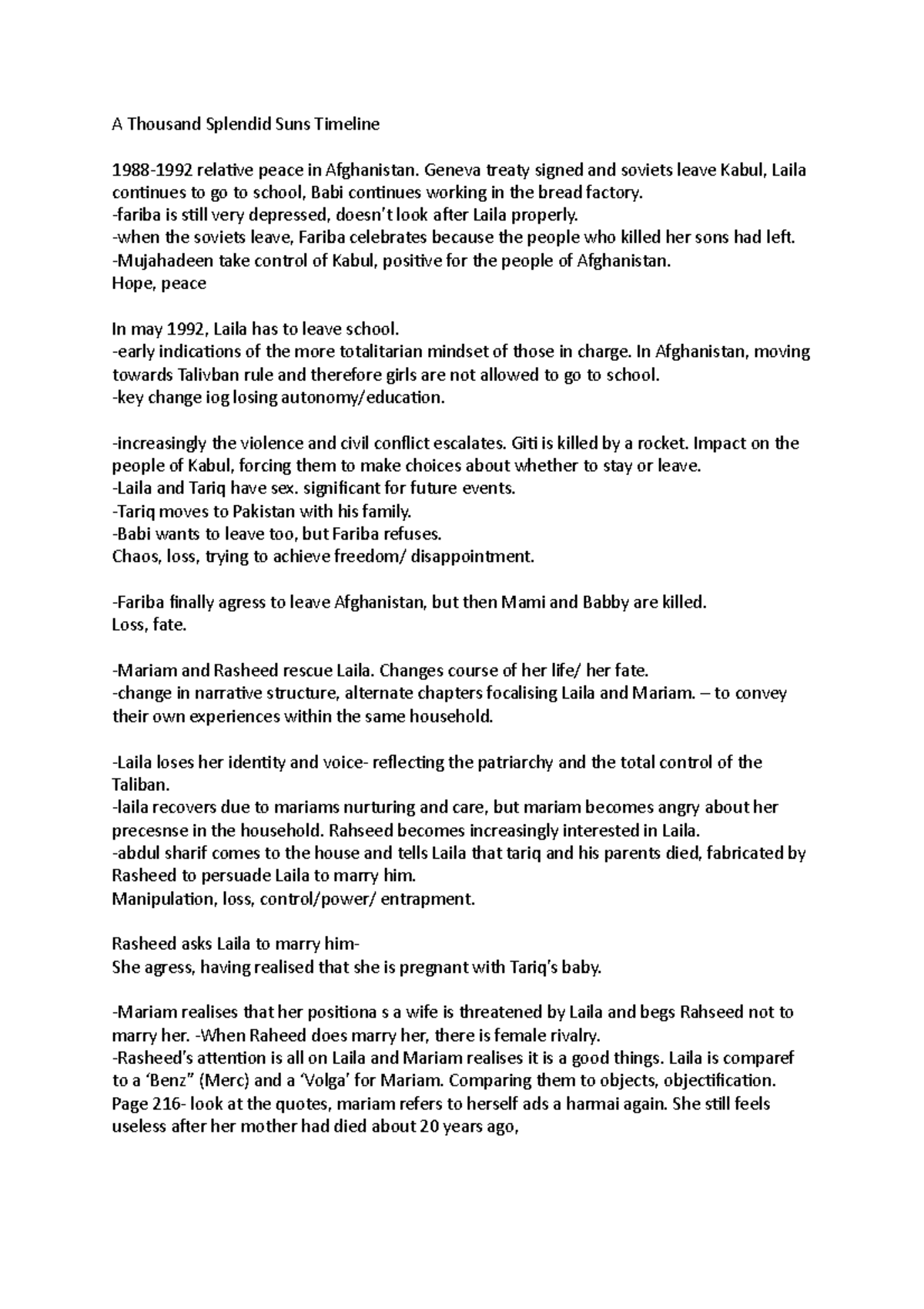 A thousand timeline - A Thousand Splendid Suns Timeline 1988-1992 ...