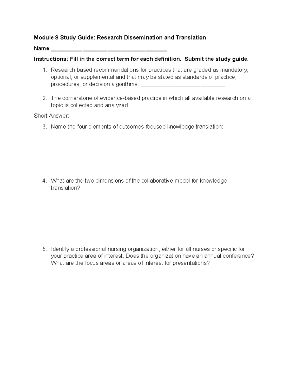 NUR 4310 Module 8 Study Guide - Module 8 Study Guide: Research ...