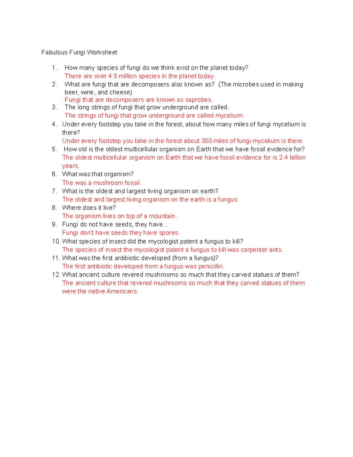 Fantastic fungi worksheet - Fabulous Fungi Worksheet How many species ...