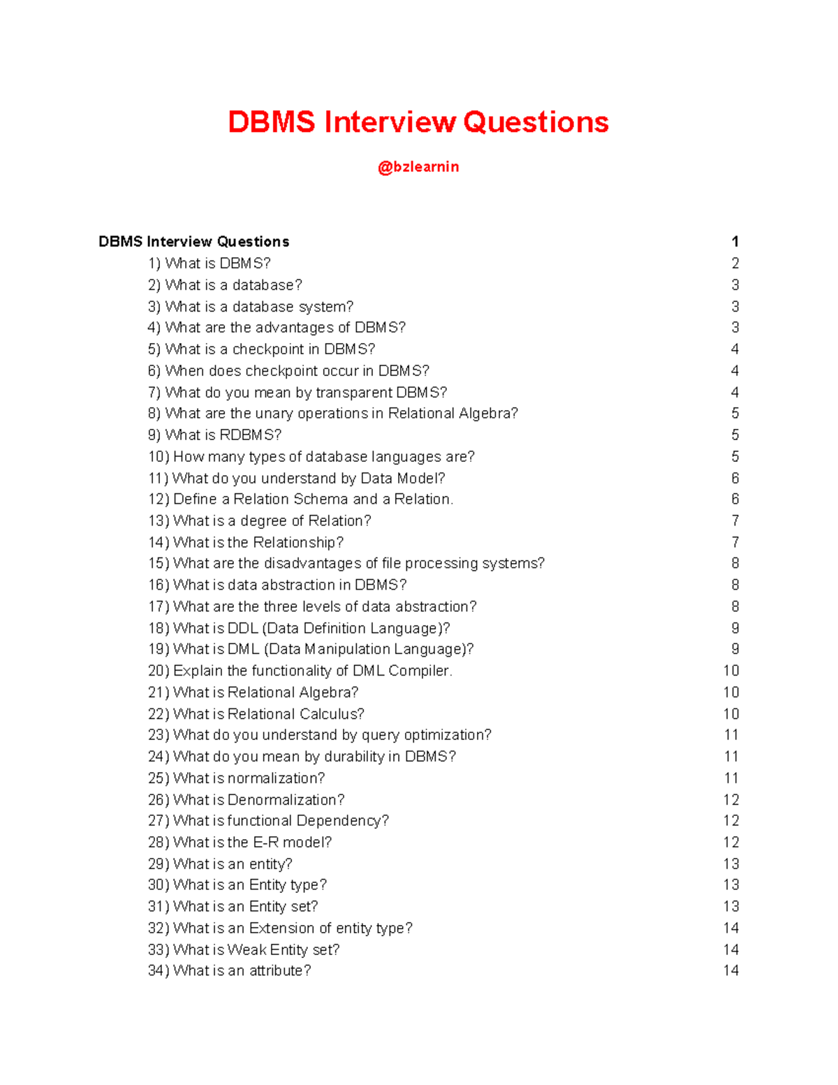 DBMS Interview Questions - What is a degree of Relation? What is the ...