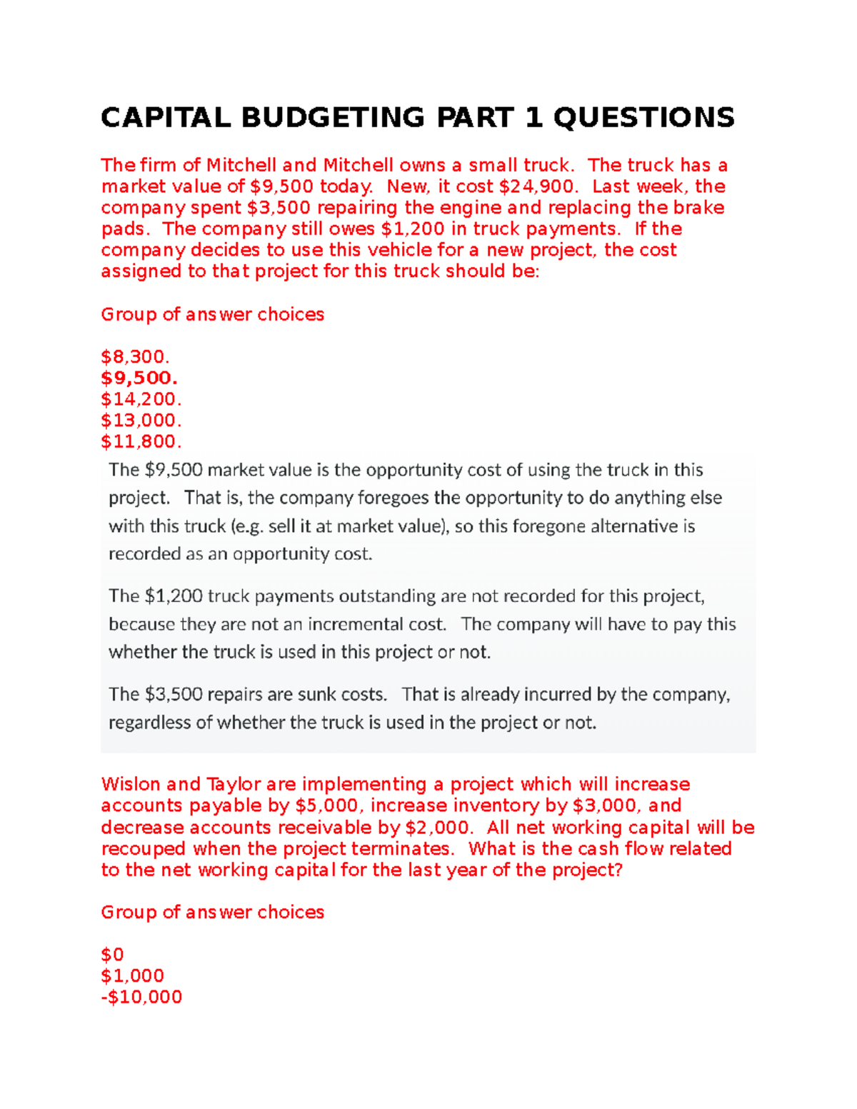 Capital Budgeting PART 1 Questions - CAPITAL BUDGETING PART 1 QUESTIONS ...