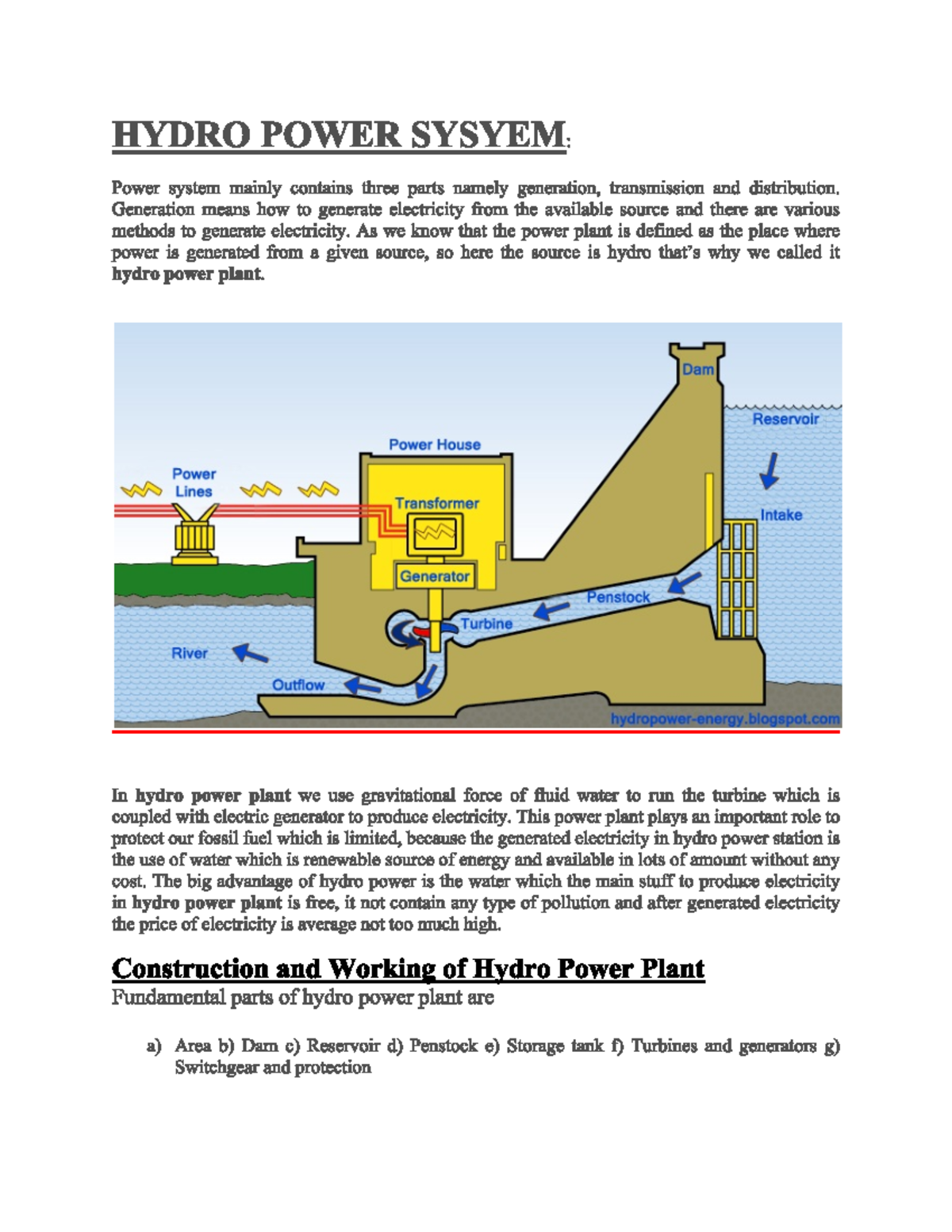 Hydro Power plant system - Chemistry - Studocu