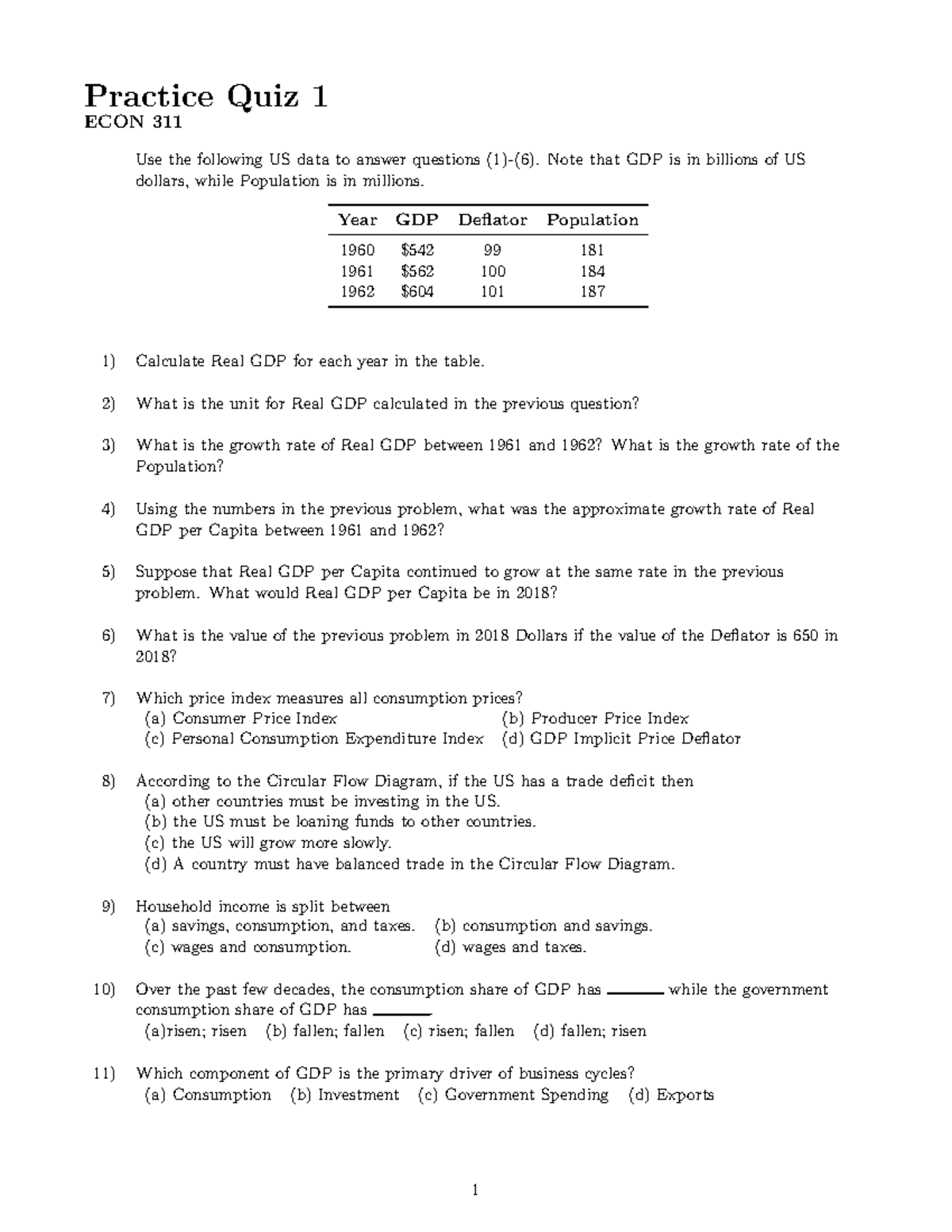Practice Quiz 1 - Note that GDP is in billions of US dollars, while ...