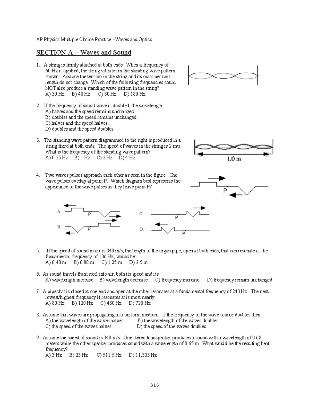 Waves and Sount Test PDF - AP Physics Multiple Choice Practice SECTION ...