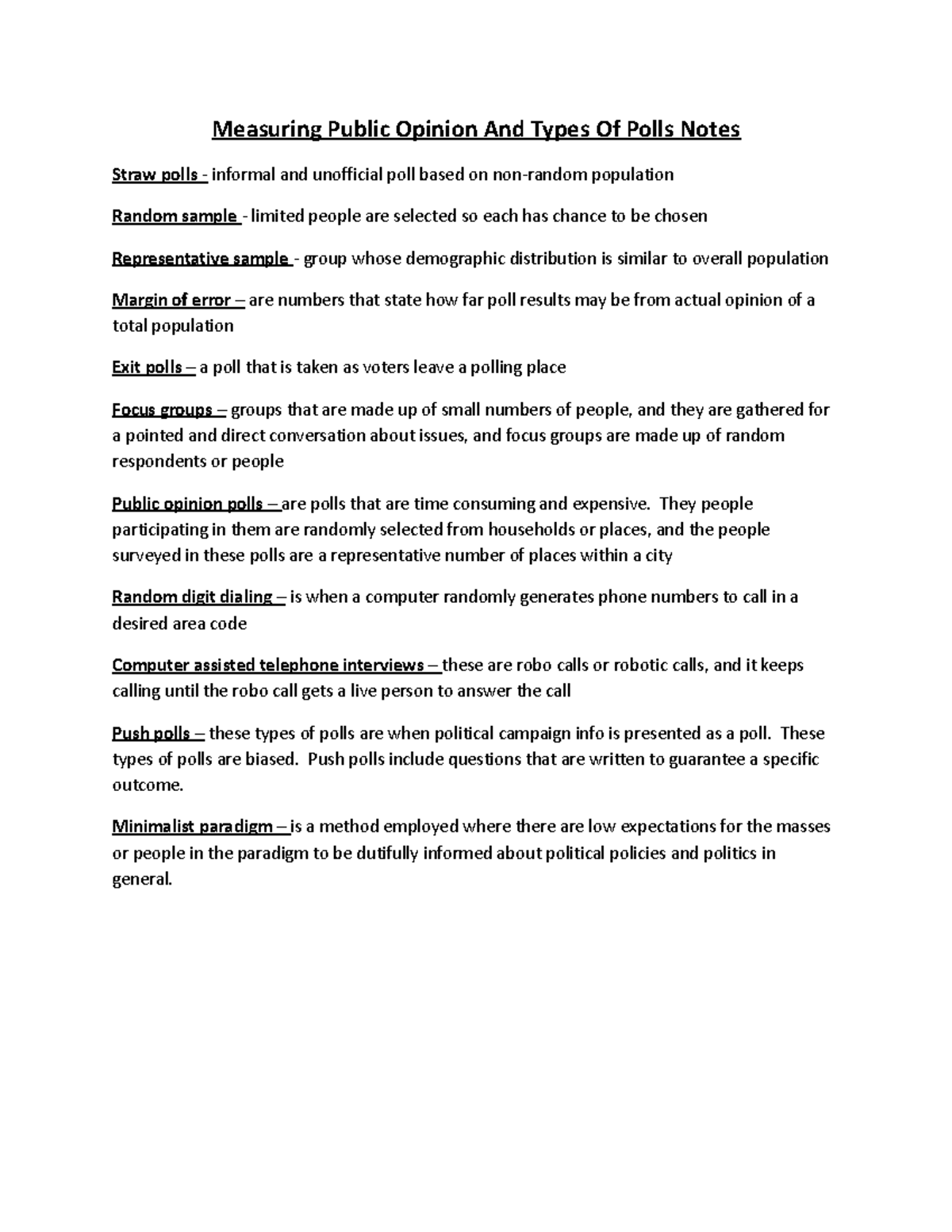 Measuring Public Opinions And Types Of Polls Notes - They people ...