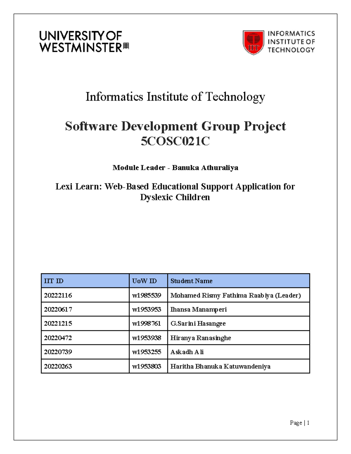 SDGP ind report - advfdfvc - Informatics Institute of Technology Software Development Group ...