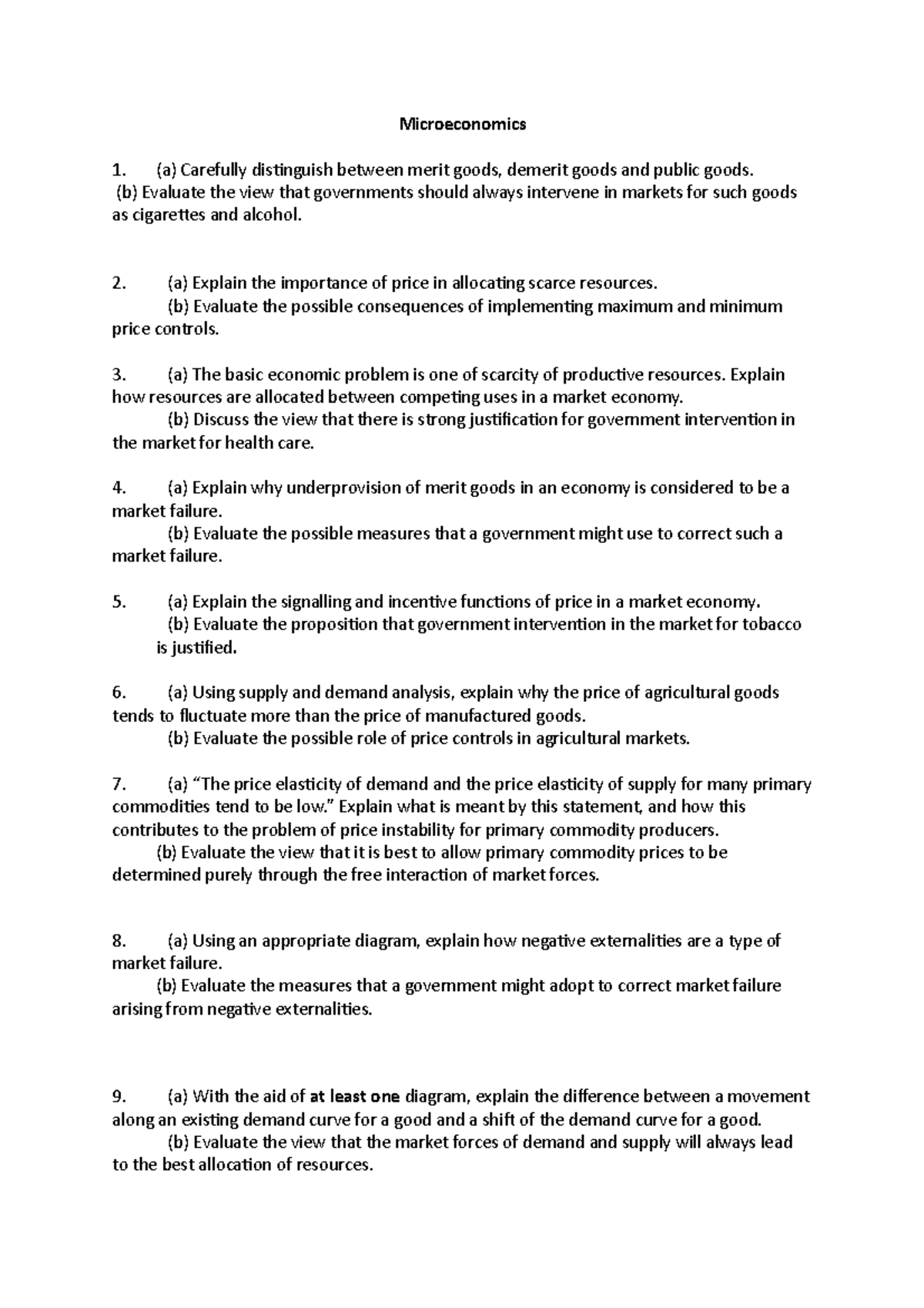 Microeconomics Activity Part 1 - Microeconomics (a) Carefully ...