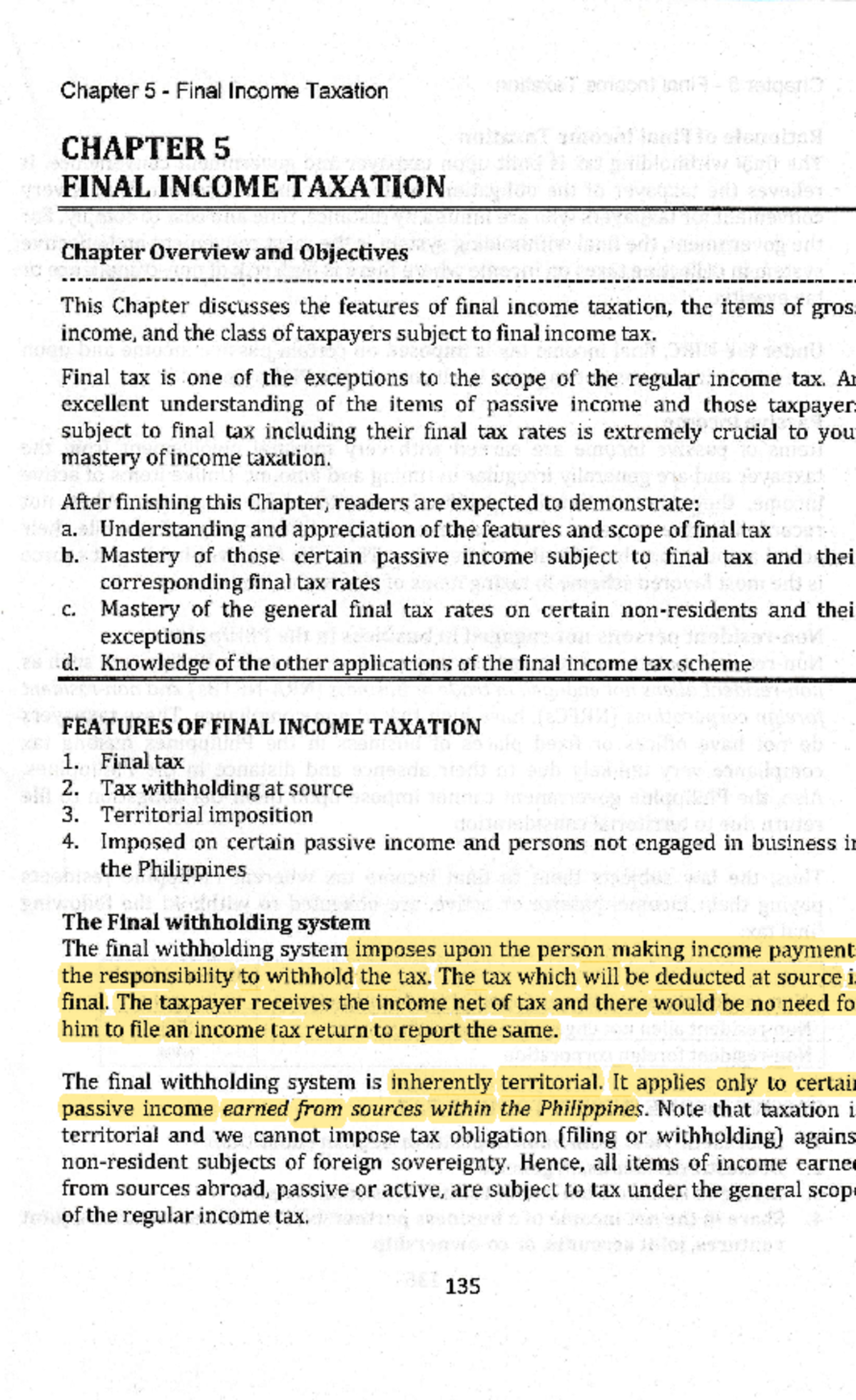 TAX231 Lesson 2 Final Income Taxati 0N - CHAPTER 5 FINAT INCOME ...