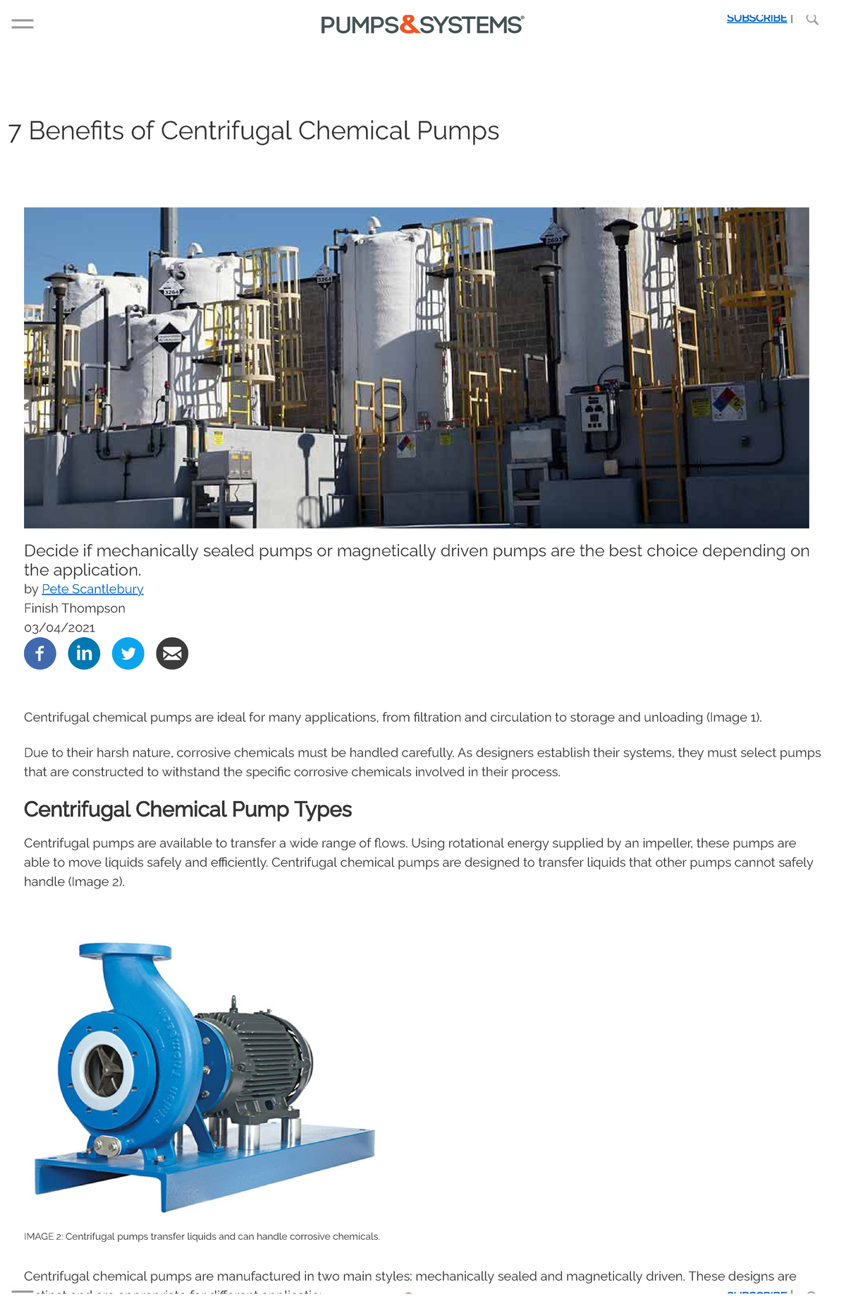 7 Benefits of Centrifugal Chemical Pumps Pumps & Systems - 7 Benets of Centrifugal Chemical ...