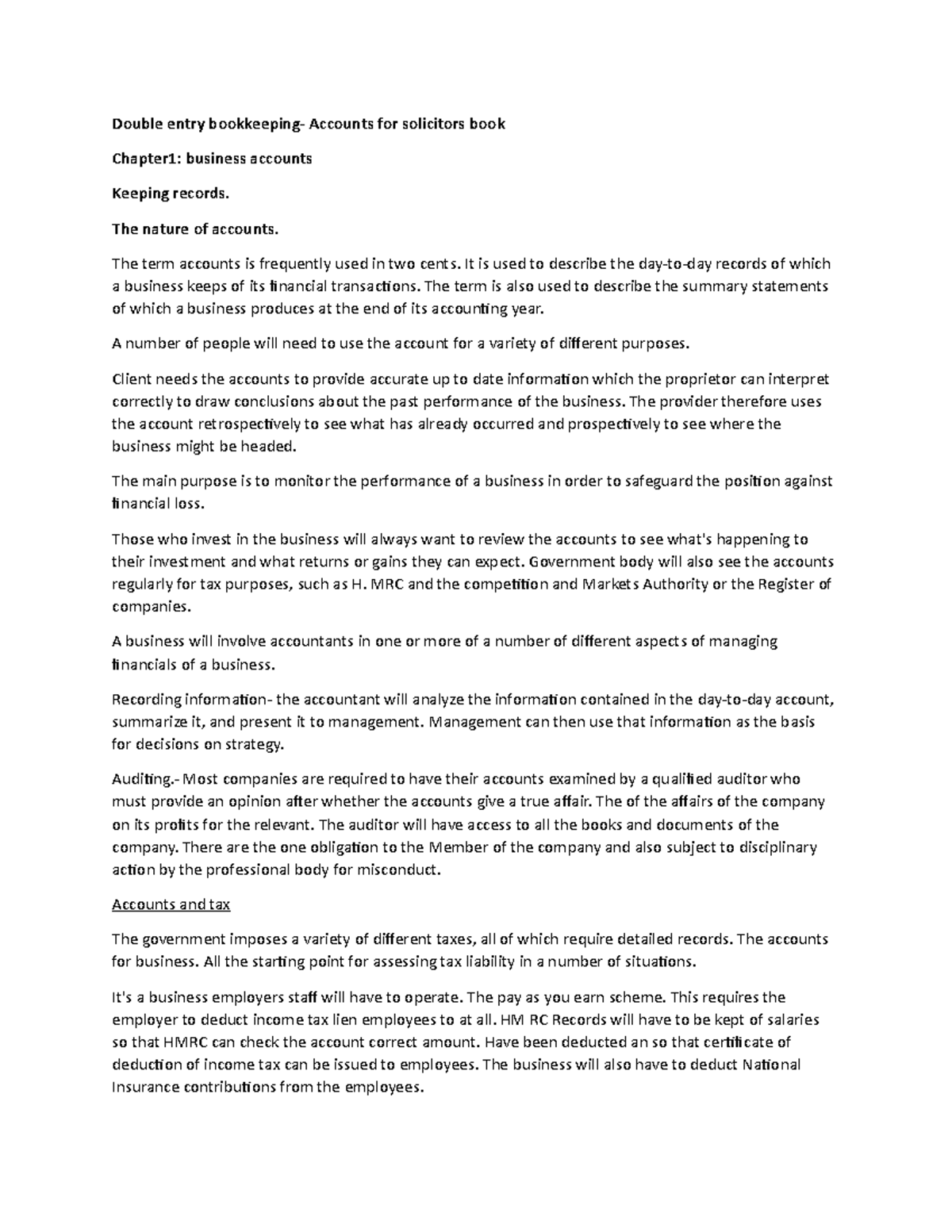 Accounts for solictors notes (1) (Autosaved) - Double entry bookkeeping ...