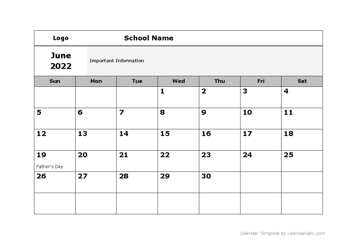 2022 school monthly jun sep calendar 1 - June 2022 Important ...