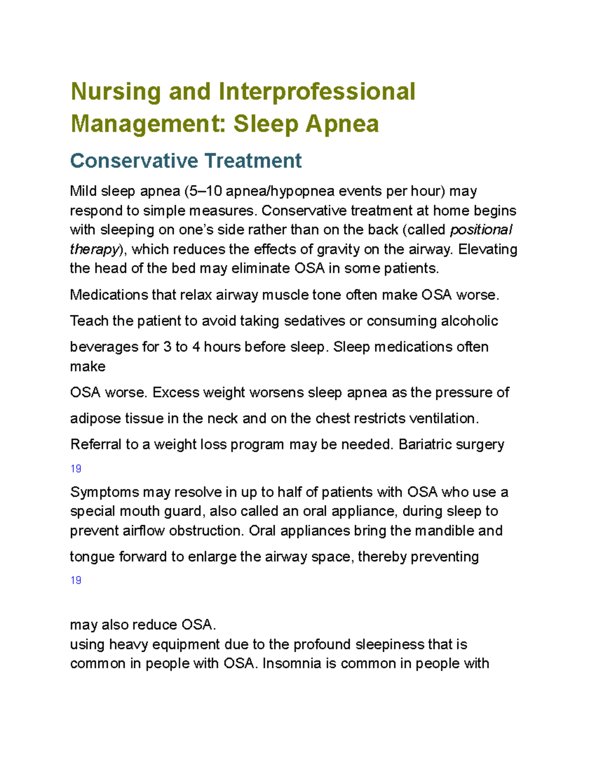 Nursing and Interprofessional Management Sleep Apnea - Nursing and ...